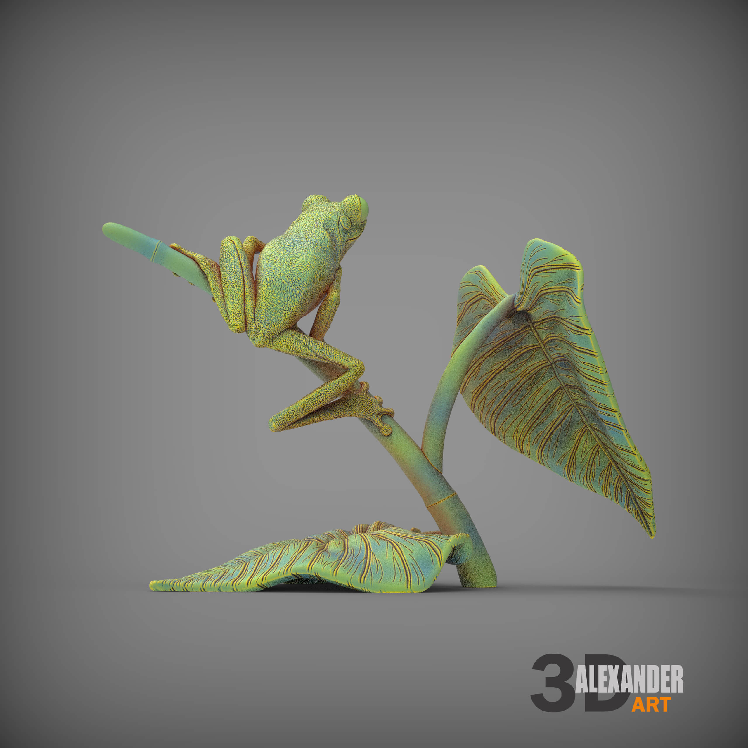 Red-Eyed Tree Frog on a Twig 3D Model by Alexander3dart