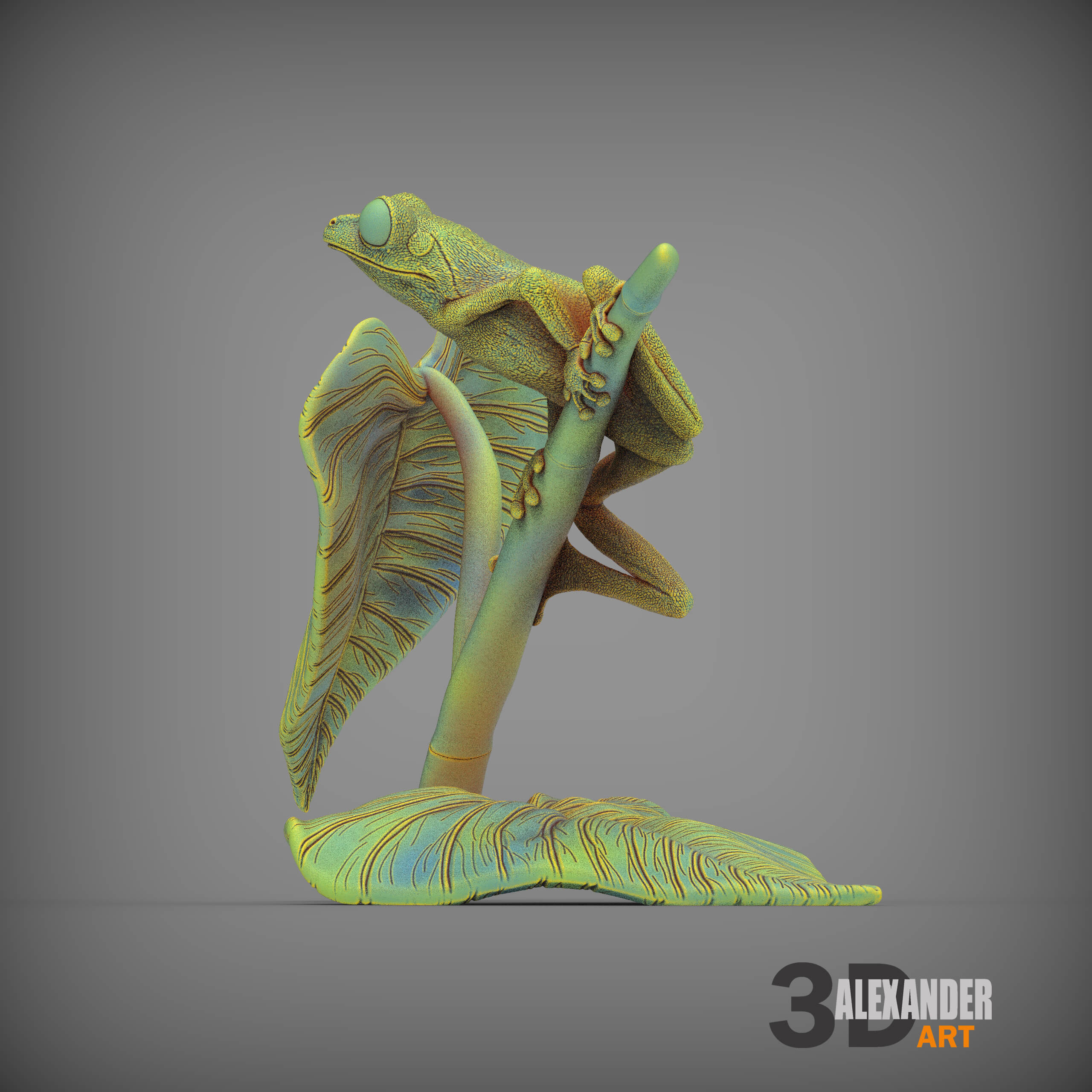 Red-Eyed Tree Frog on a Twig 3D Model by Alexander3dart
