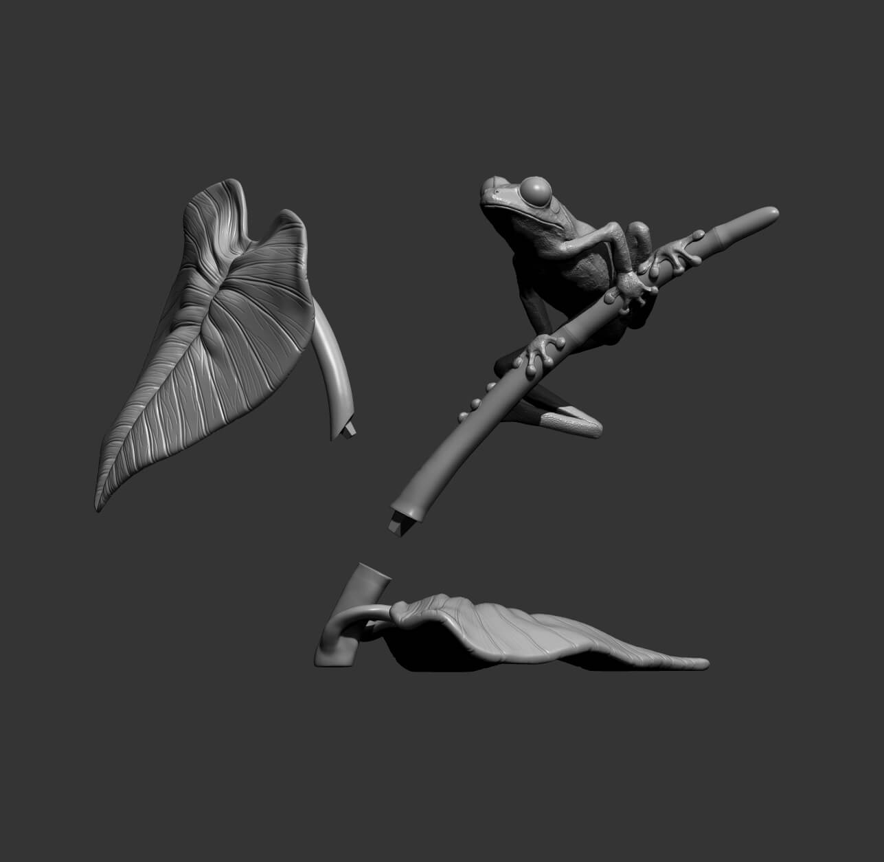 Red-Eyed Tree Frog on a Twig 3D Model by Alexander3dart