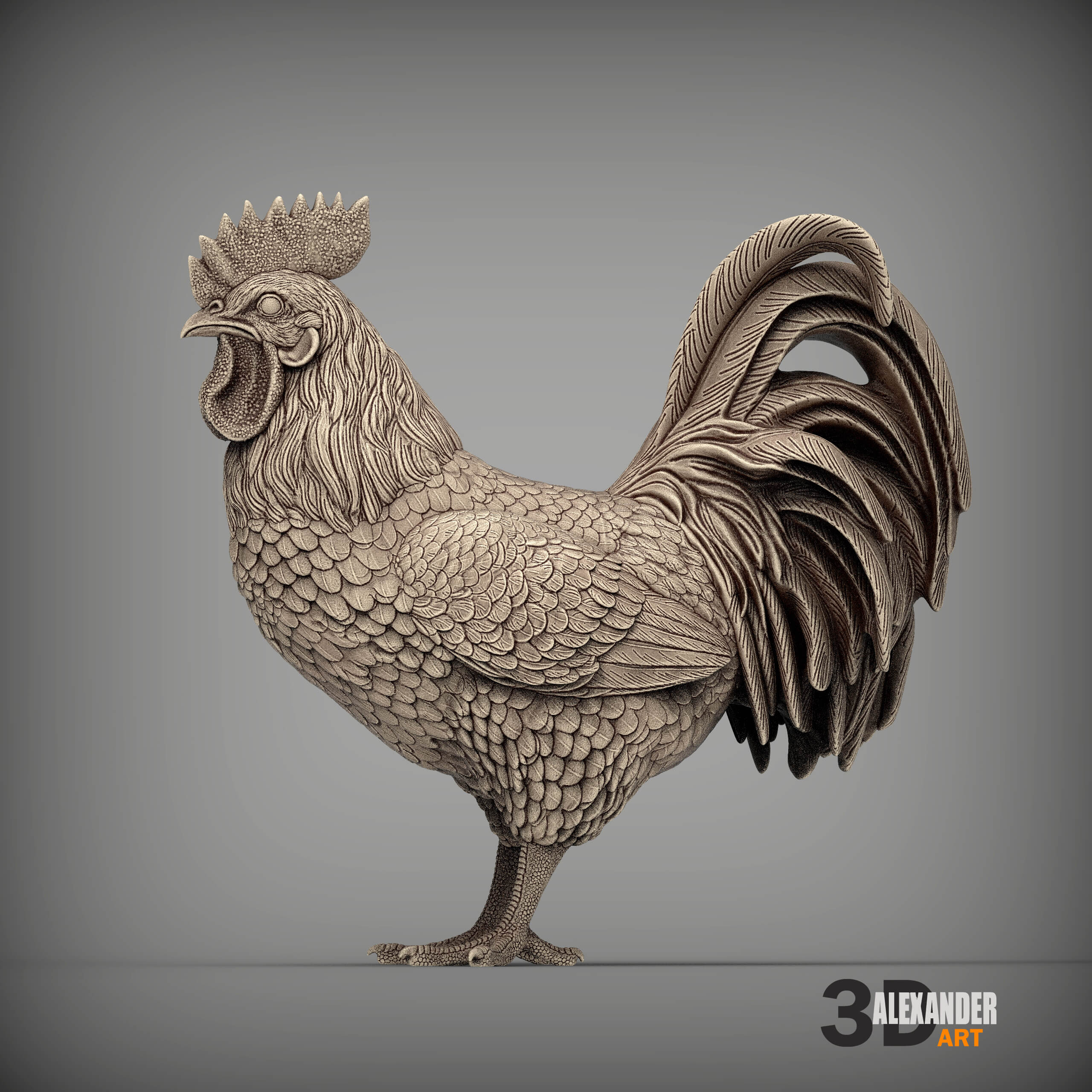 Rooster Sculpture - 3D Model by Alexander3dart