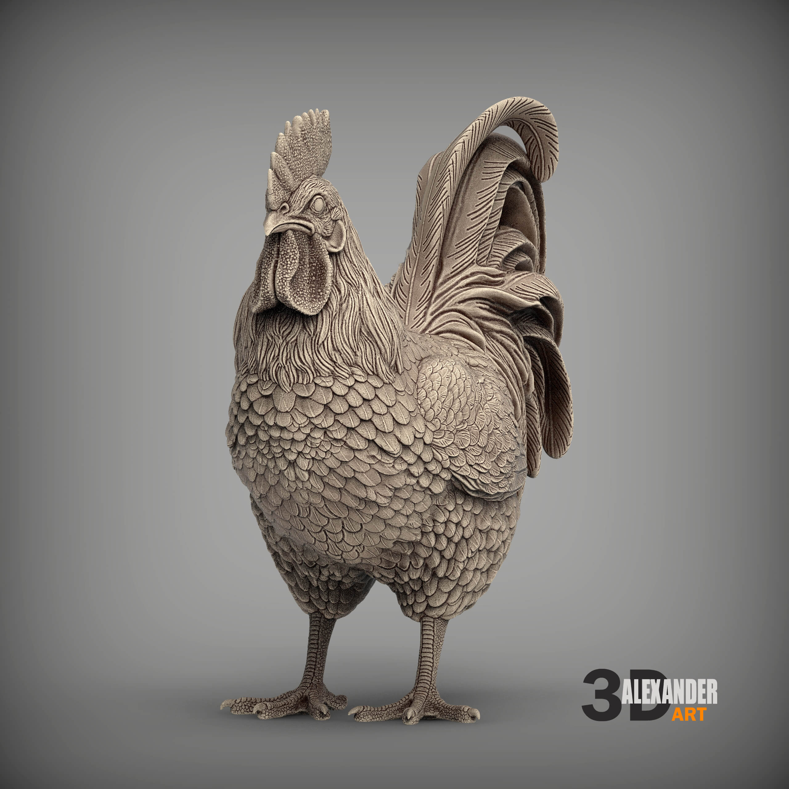 Rooster Sculpture - 3D Model by Alexander3dart
