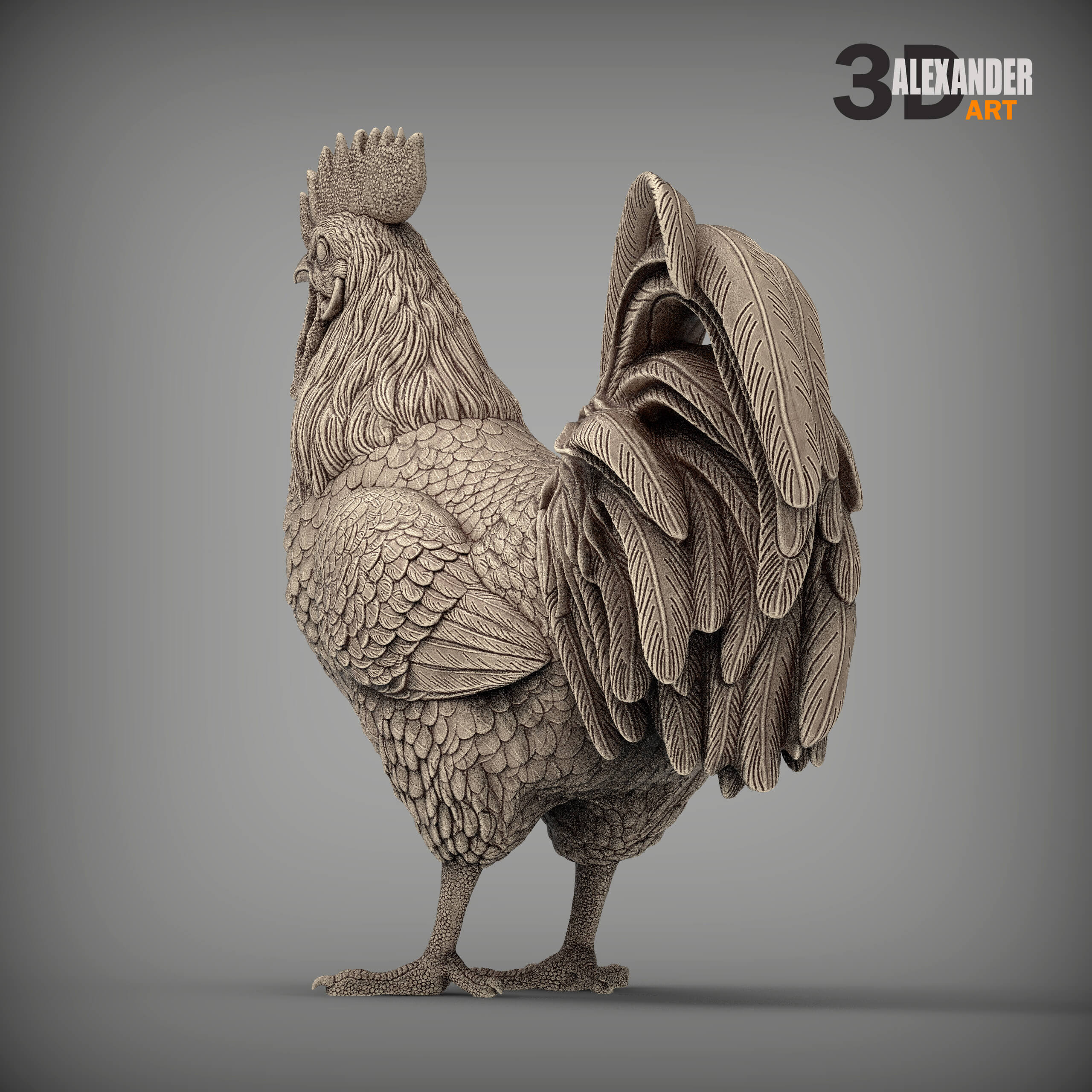 Rooster Sculpture - 3D Model by Alexander3dart