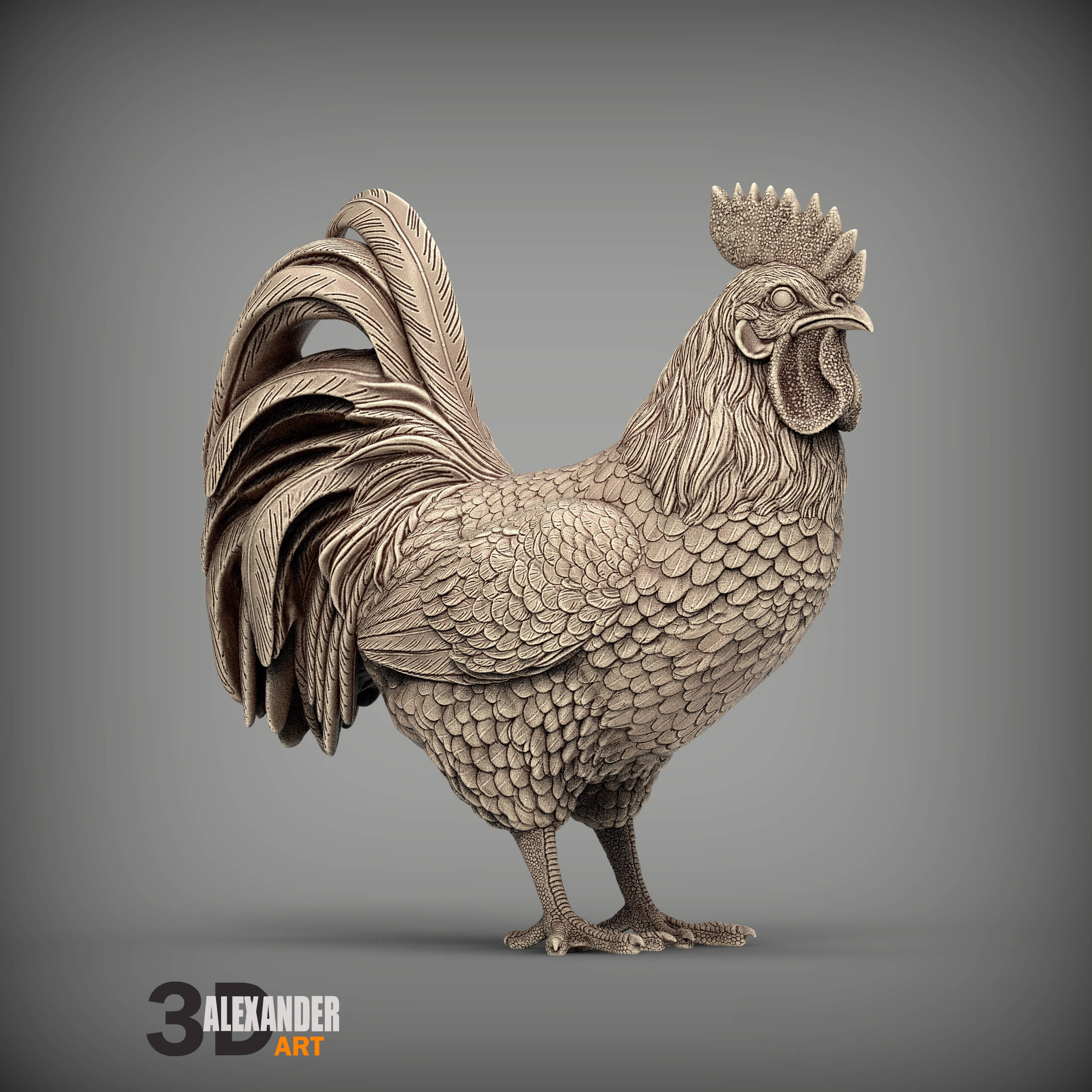 Rooster Sculpture - 3D Model by Alexander3dart