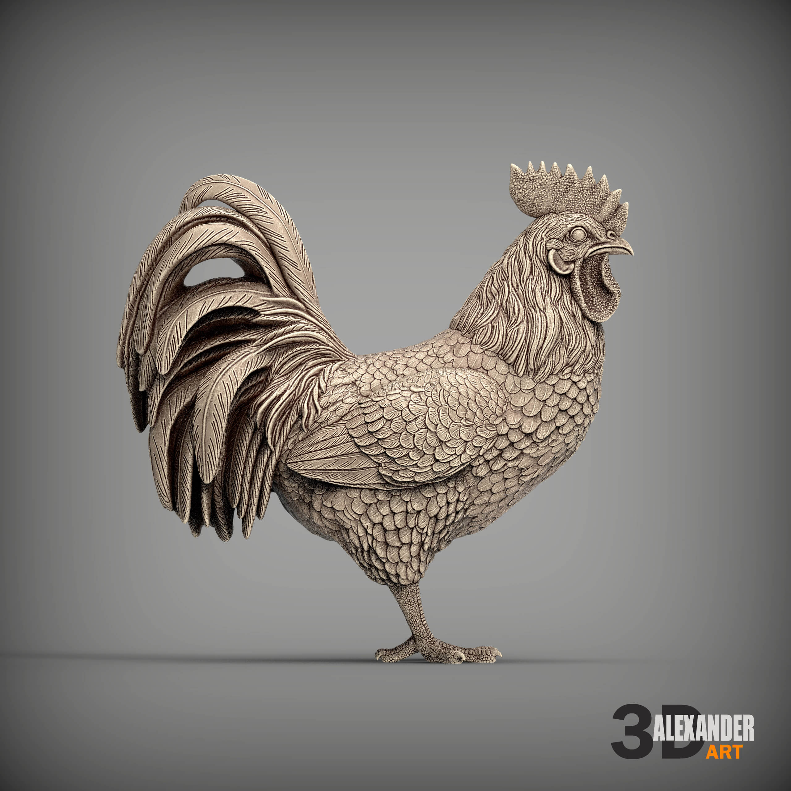 Rooster Sculpture - 3D Model by Alexander3dart