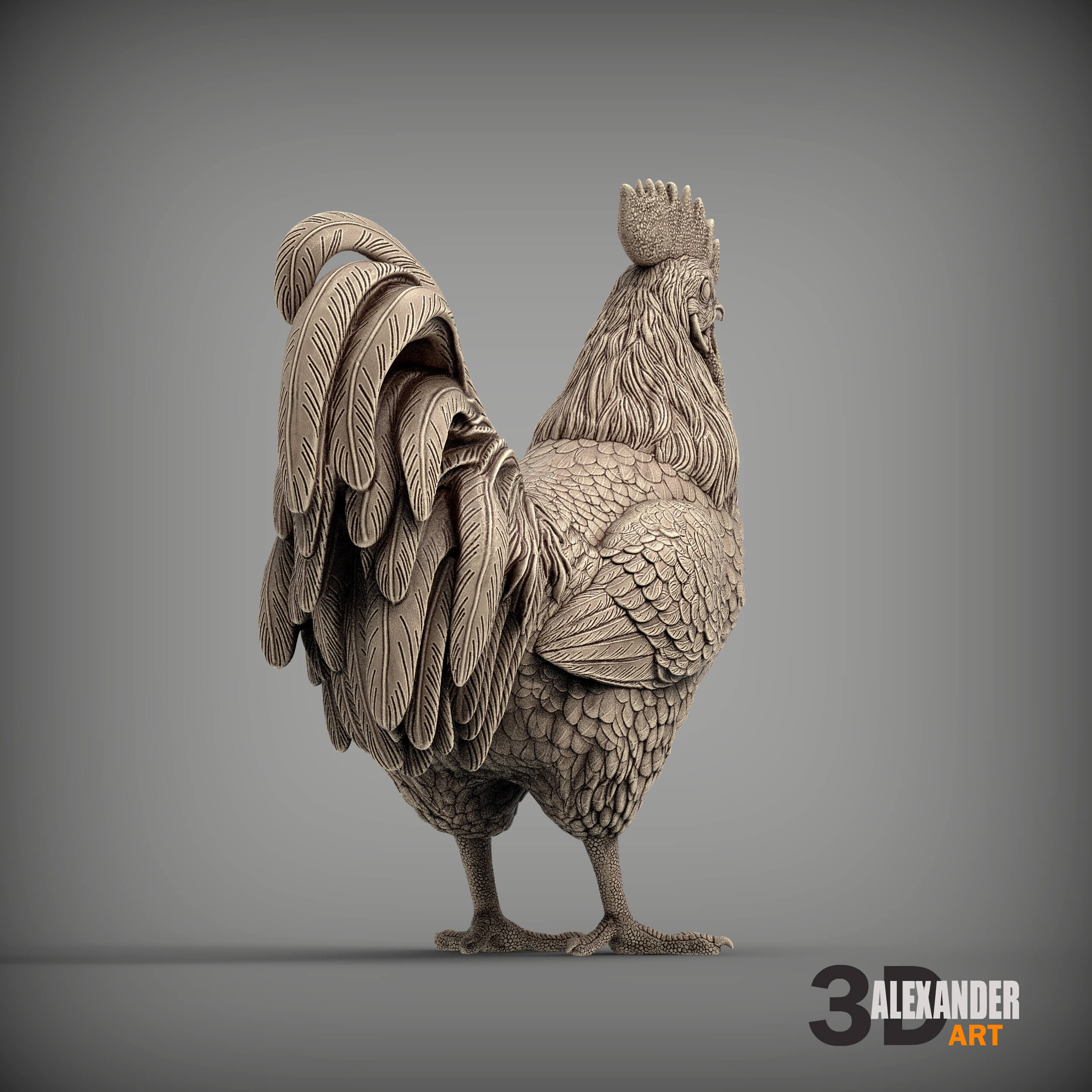 Rooster Sculpture - 3D Model by Alexander3dart