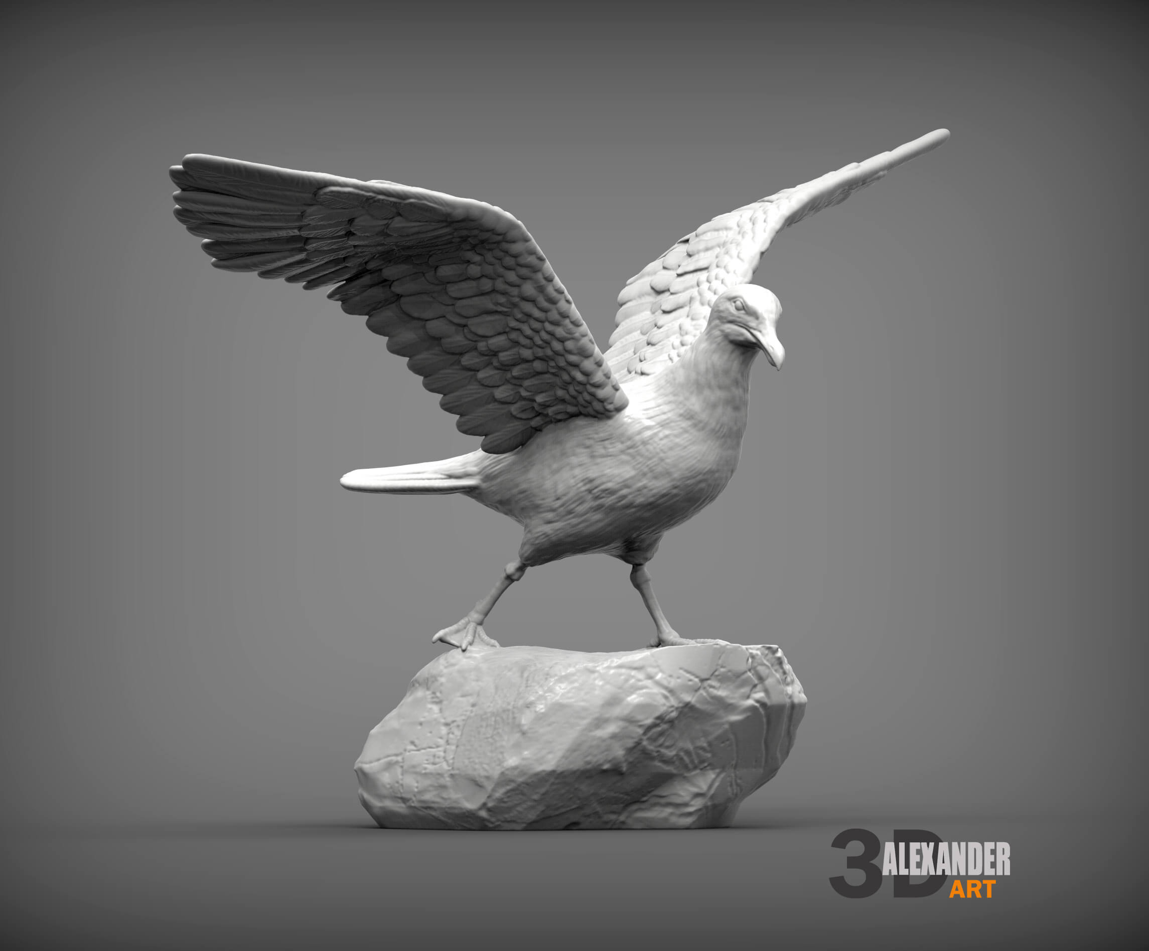 Seagull on The Stone 3D Print Model by Alexander3dart