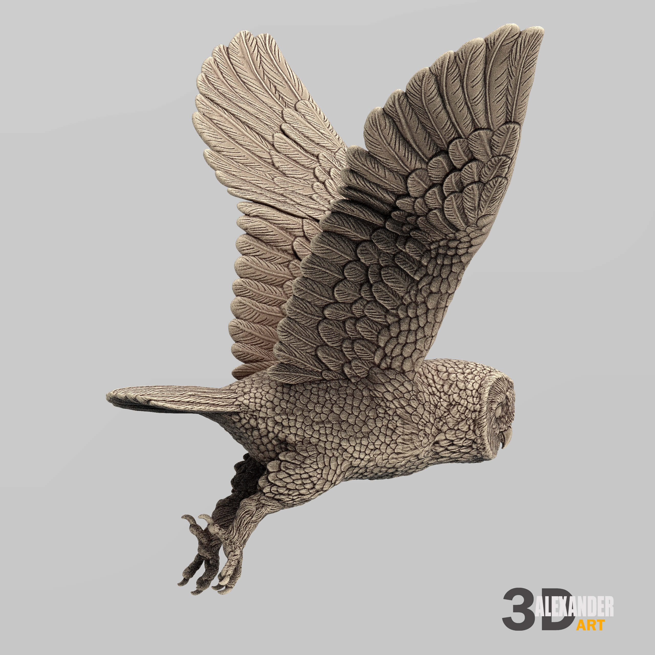 Short-Eared Owl Takes Flight 3D Model by Alexander3dart