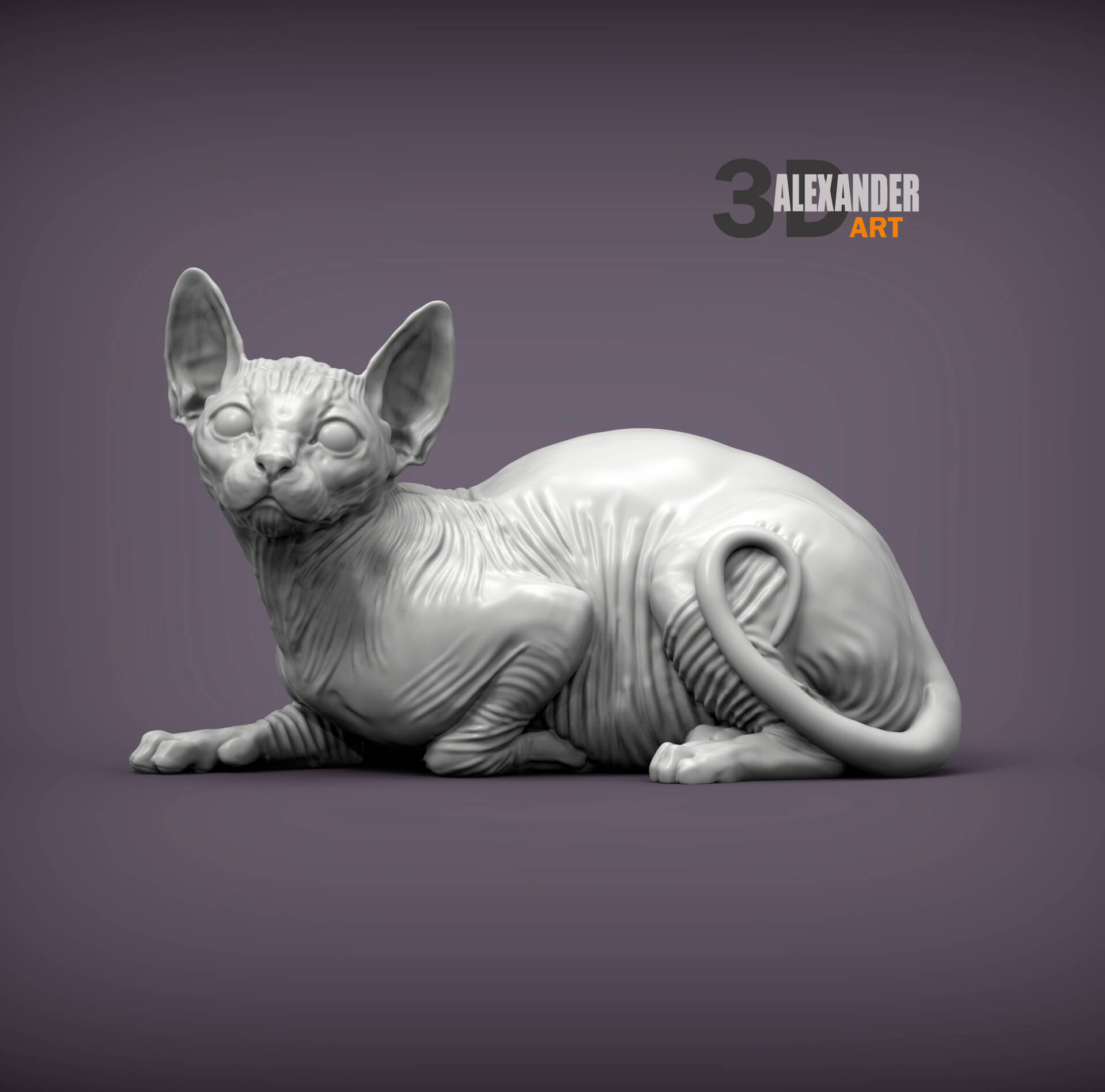 Sphynx Cat Lying - 3D Model by Alexander3dart