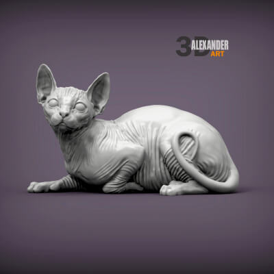 Sphynx Cat Lying - 3D Model by Alexander3dart
