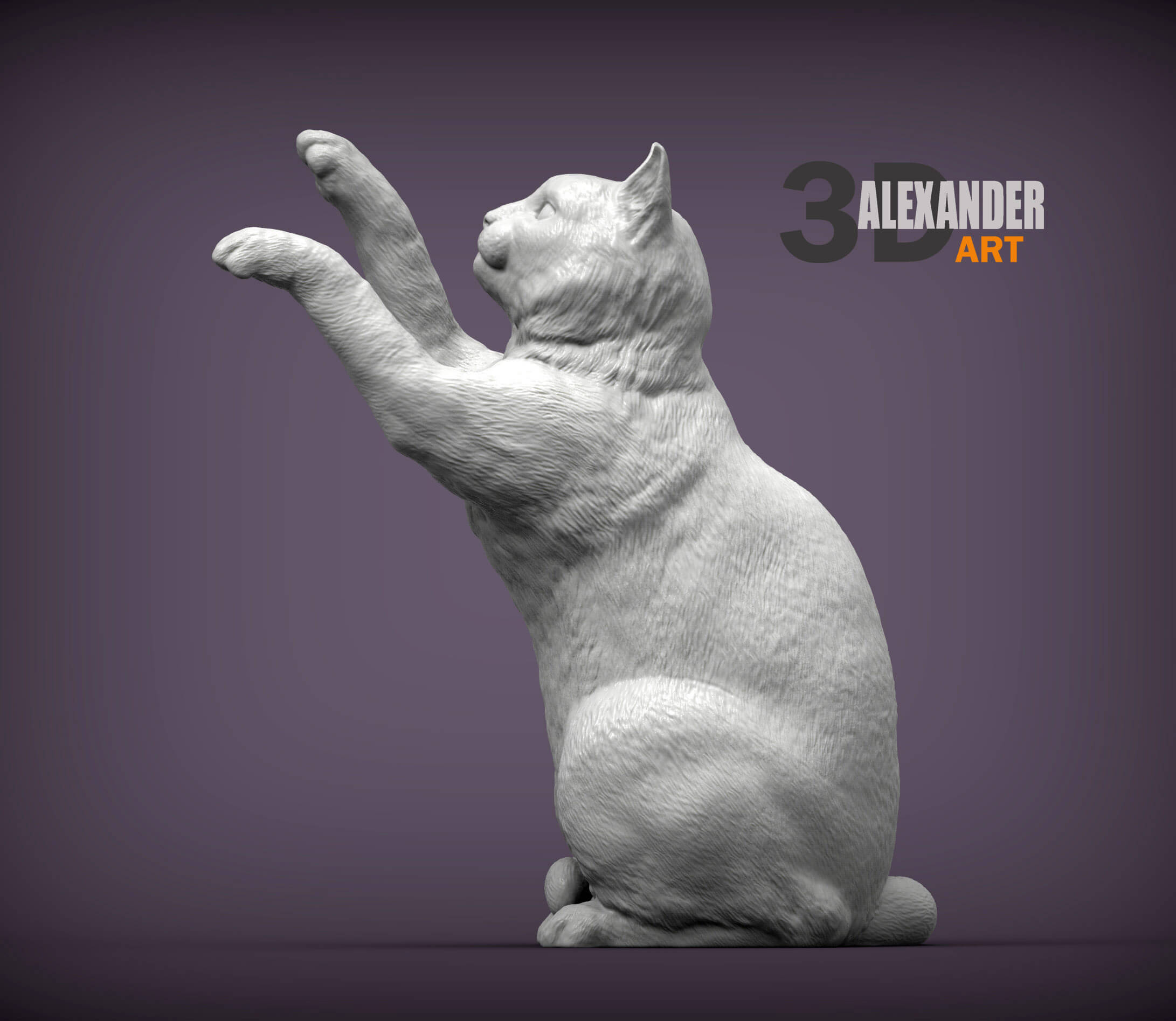The Cat Sits on Its Hind Legs 3D Print Model by Alexander3dart
