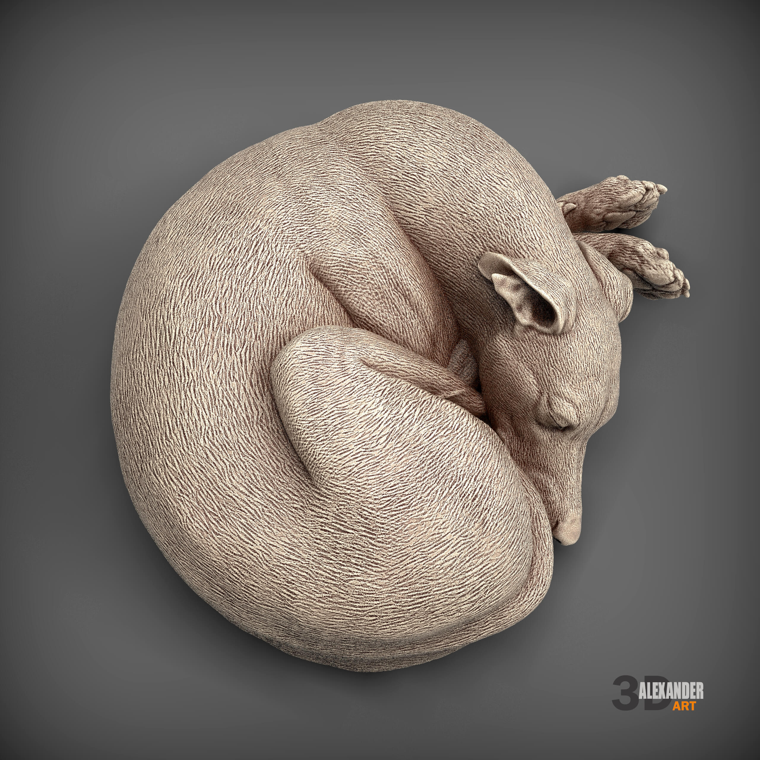 Whippet Curled Up Asleep - 3D Model by Alexander3dart