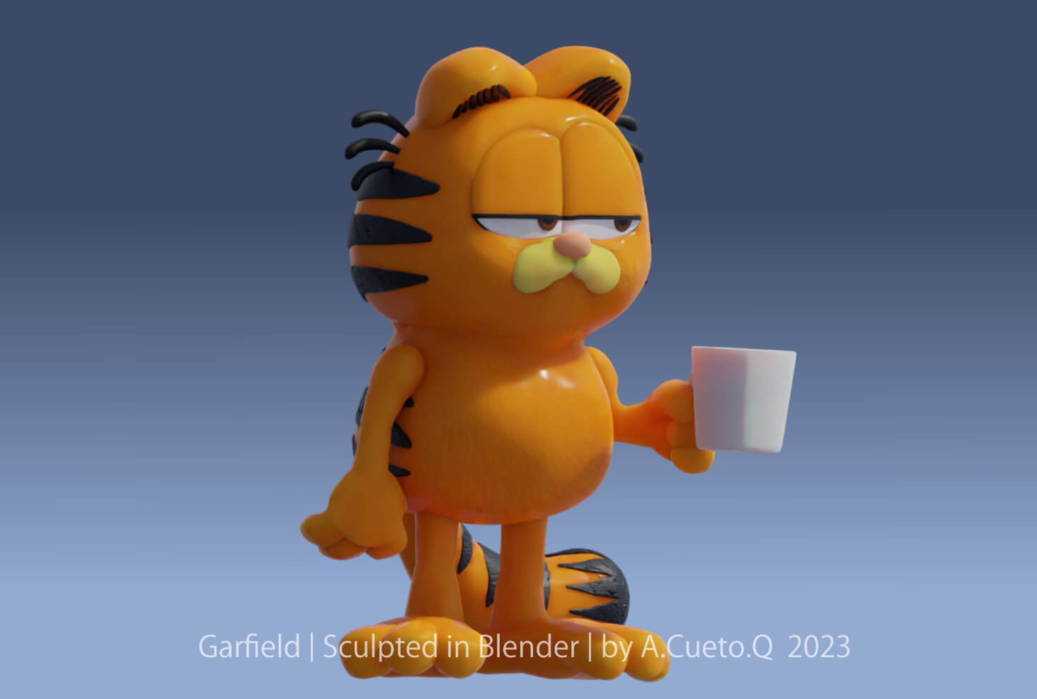 Garfield Holding Cup of Coffee - 3D Model by AlexanderCDR