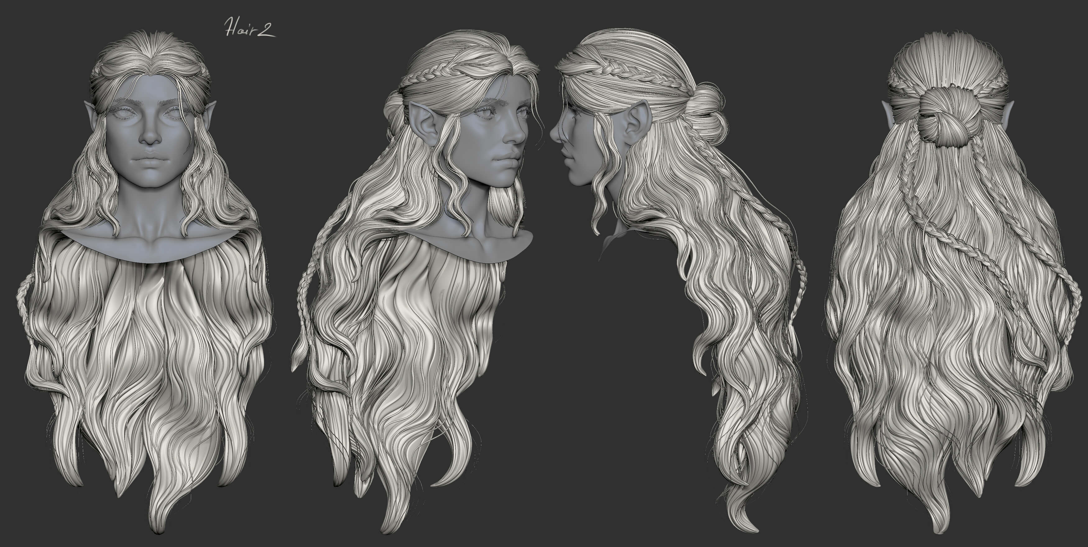 7 Fantasy Hairstyles - 3D Model by AlexandraBoshevska
