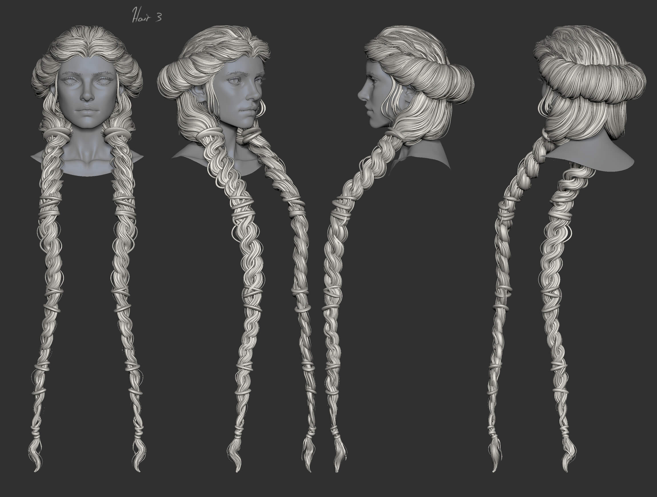 7 Fantasy Hairstyles - 3D Model by AlexandraBoshevska