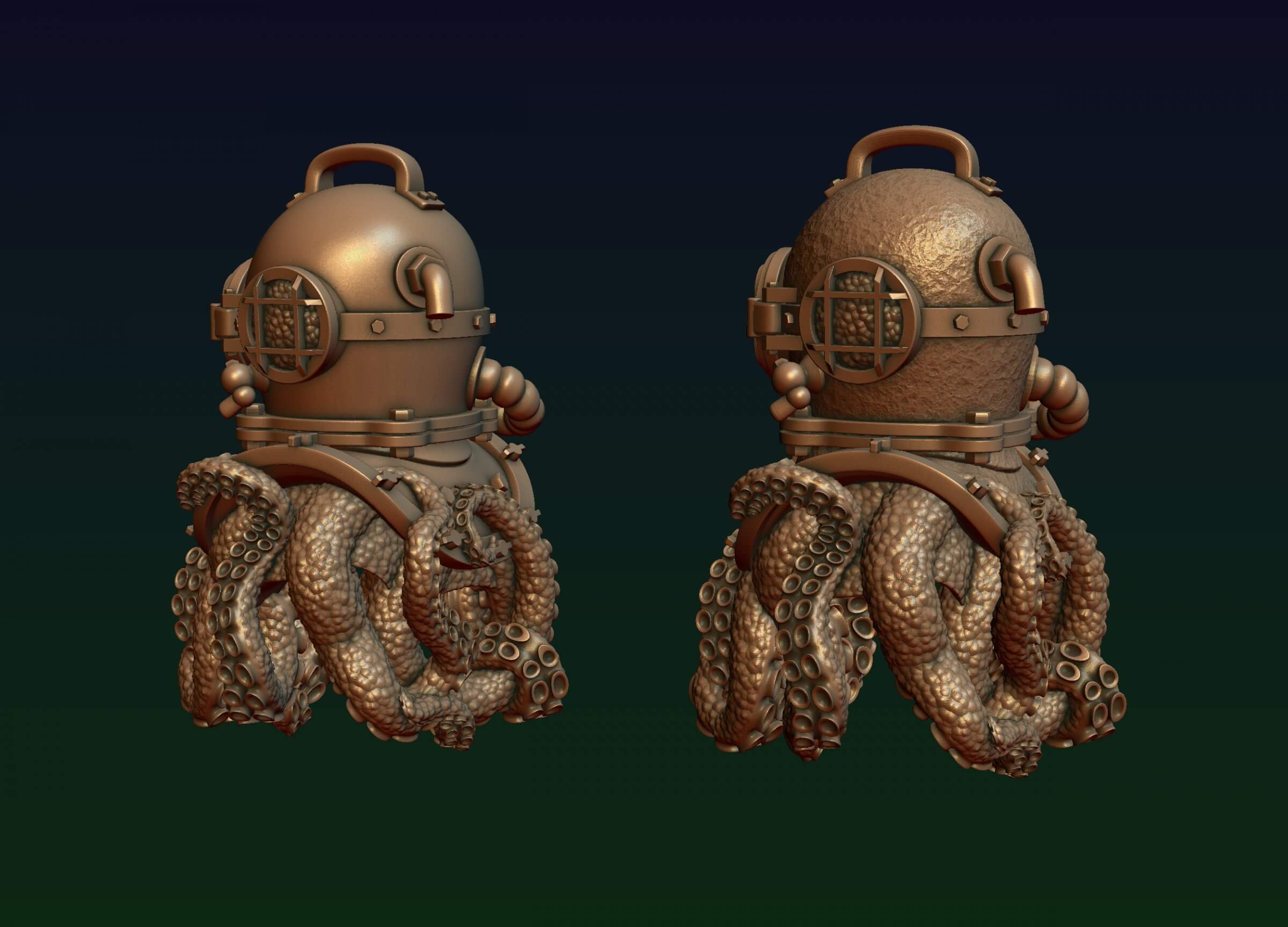 Diving Helmet with Octopus - 3D Model by alexkovalev