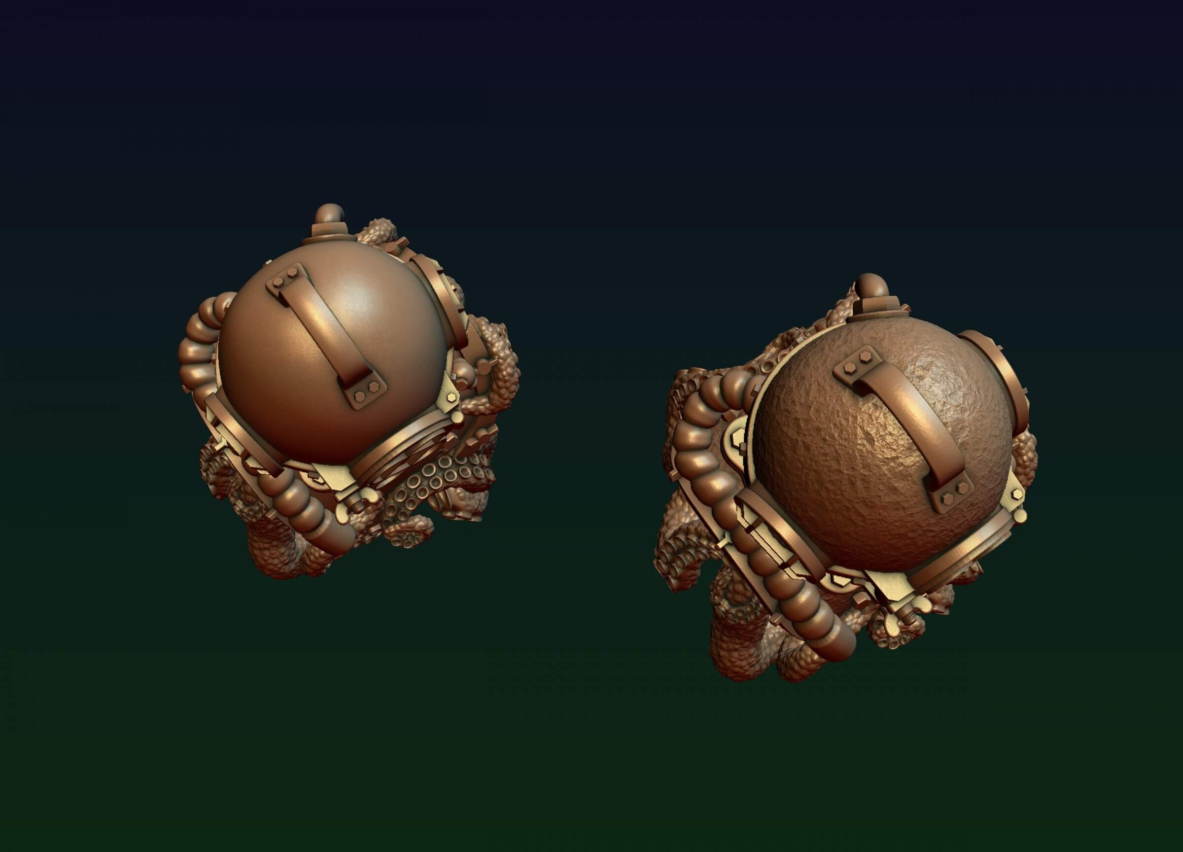 Diving Helmet with Octopus - 3D Model by alexkovalev