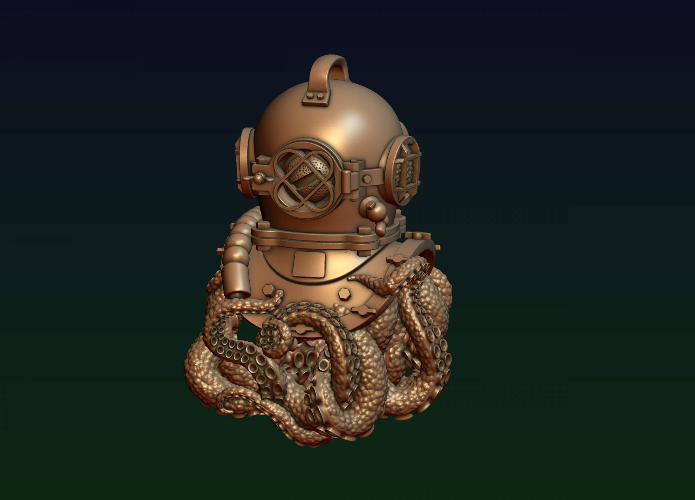 Diving Helmet with Octopus - 3D Model by alexkovalev
