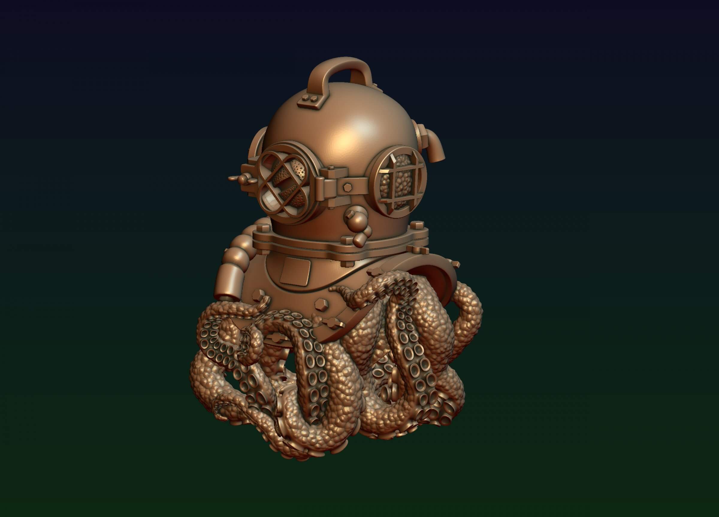Diving Helmet with Octopus - 3D Print Model by alexkovalev