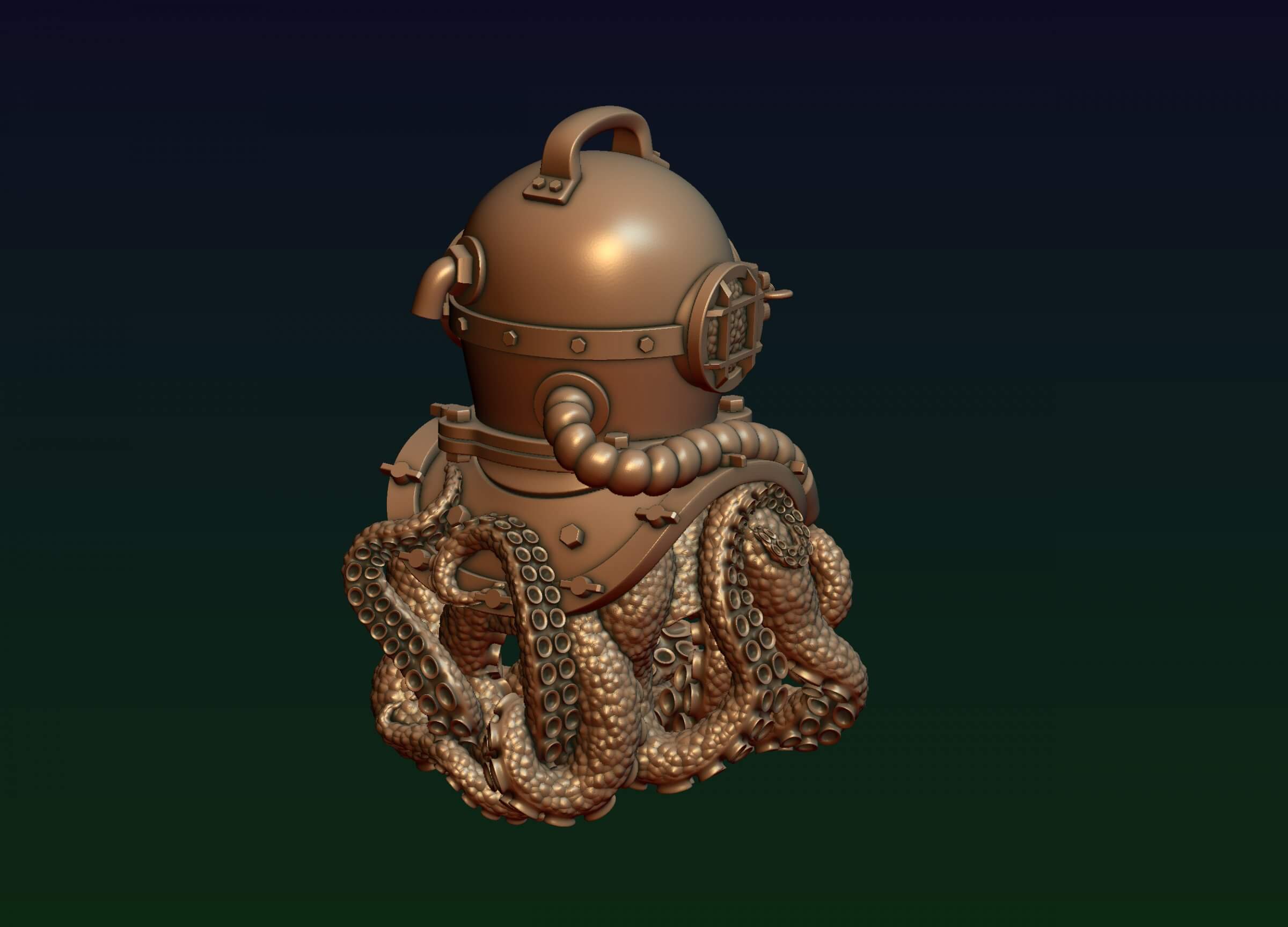 Diving Helmet with Octopus - 3D Model by alexkovalev