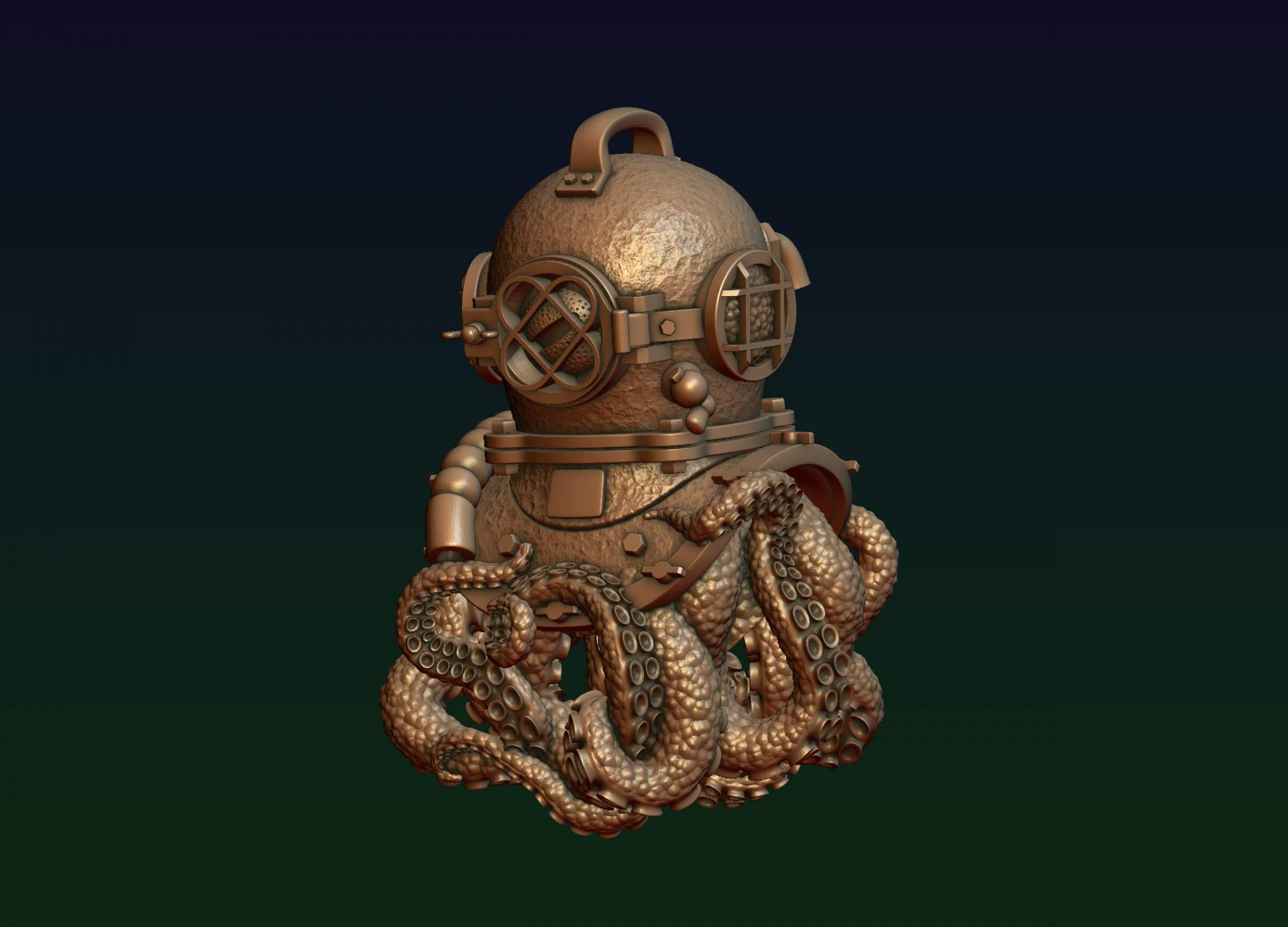 Diving Helmet with Octopus - 3D Model by alexkovalev