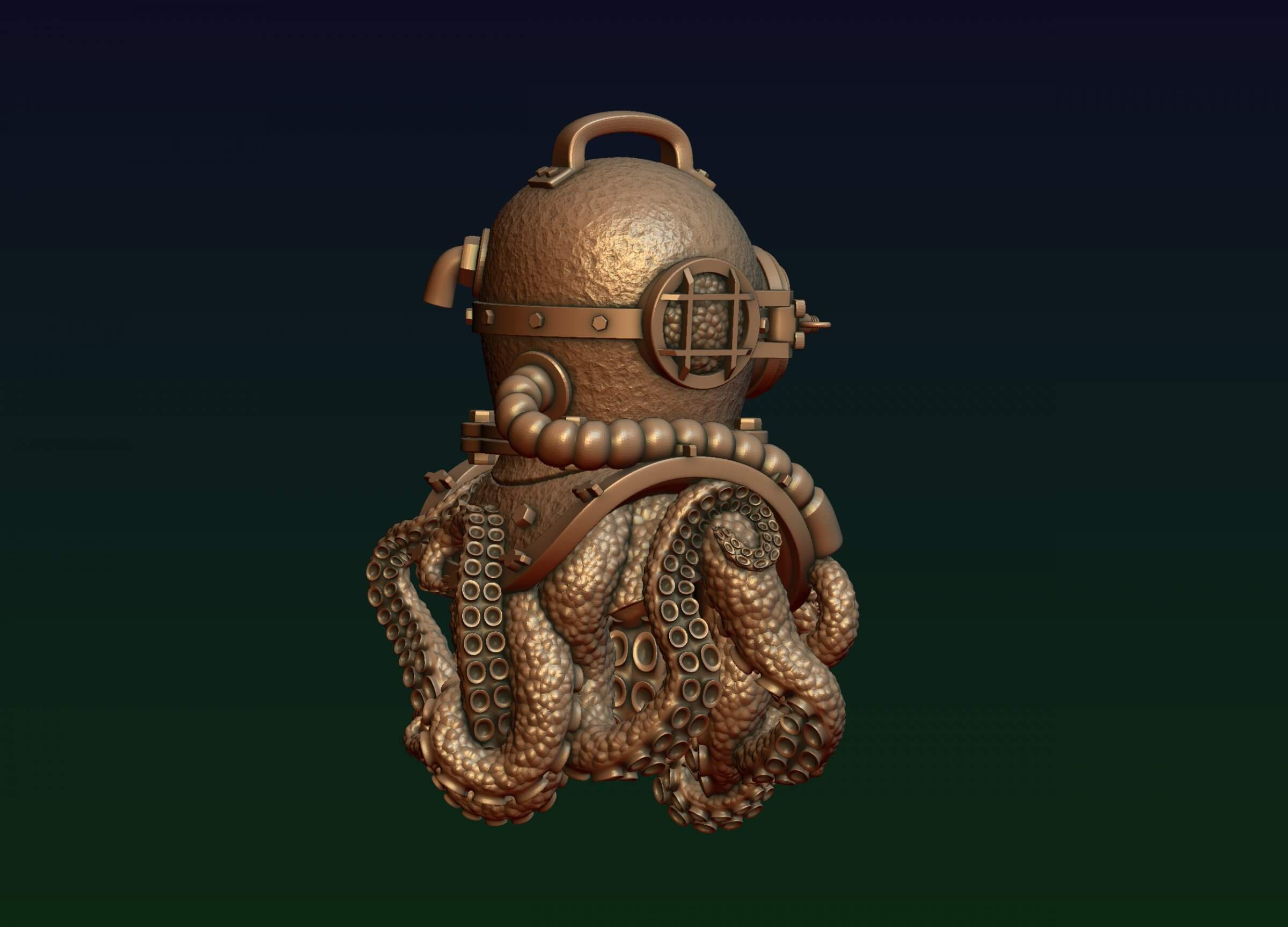 Diving Helmet with Octopus - 3D Model by alexkovalev