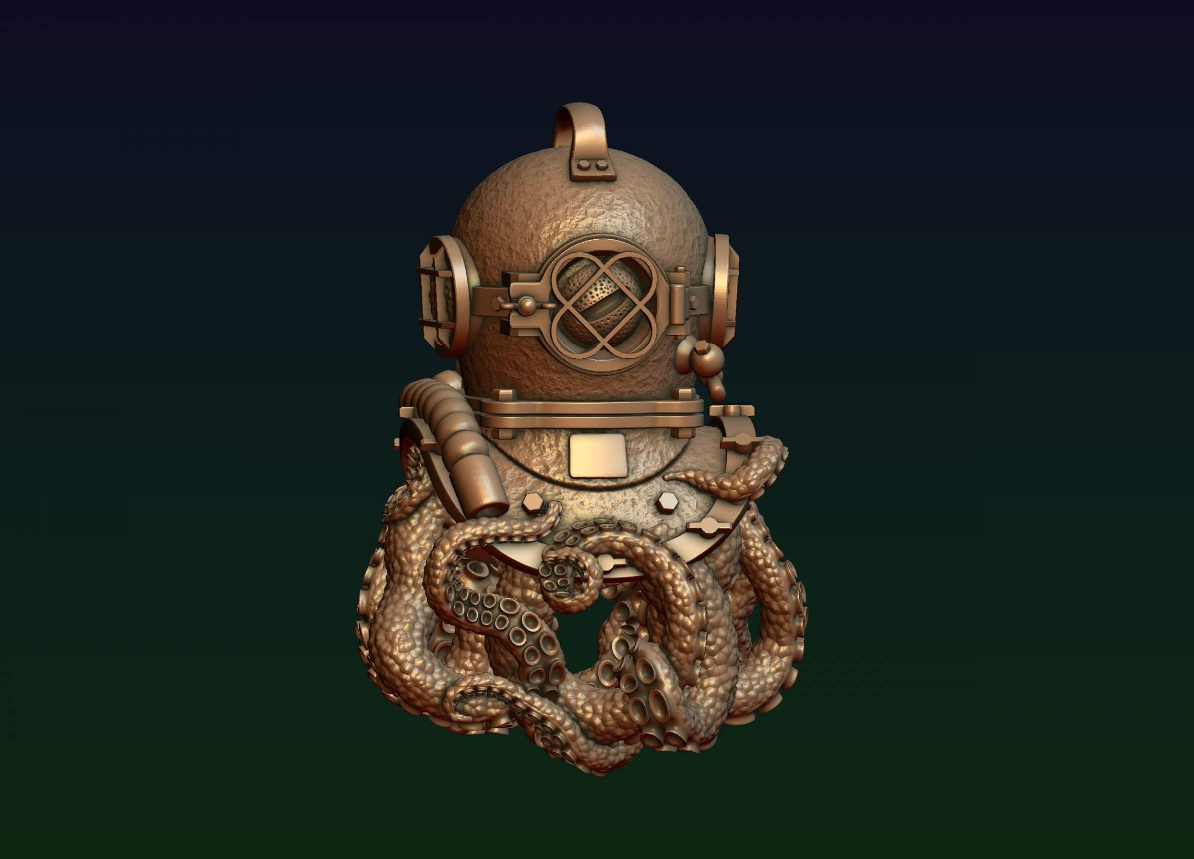 Diving Helmet with Octopus - 3D Model by alexkovalev