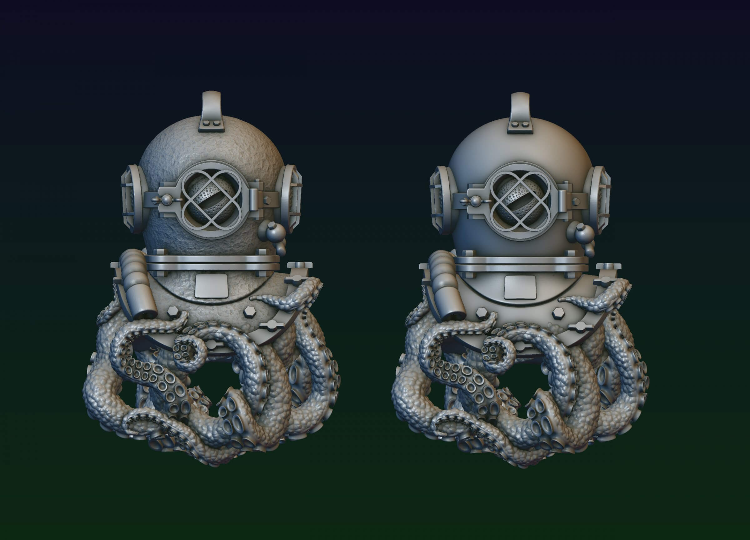 Diving Helmet with Octopus - 3D Model by alexkovalev