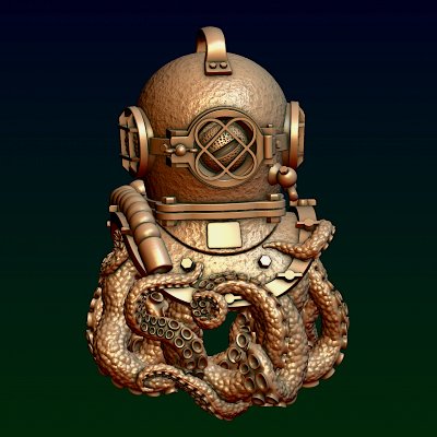 Diving Helmet with Octopus - 3D Model by alexkovalev