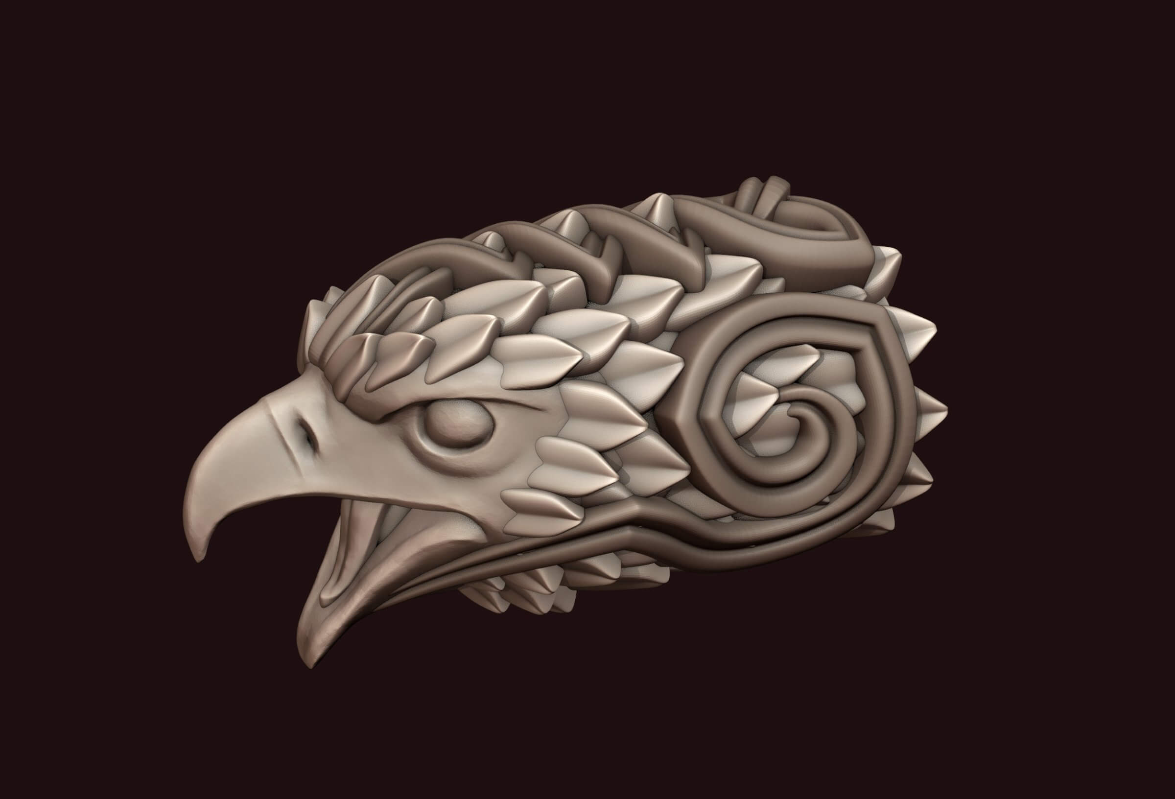 Falcon Head with Ornament Stylized - 3D Model by alexkovalev