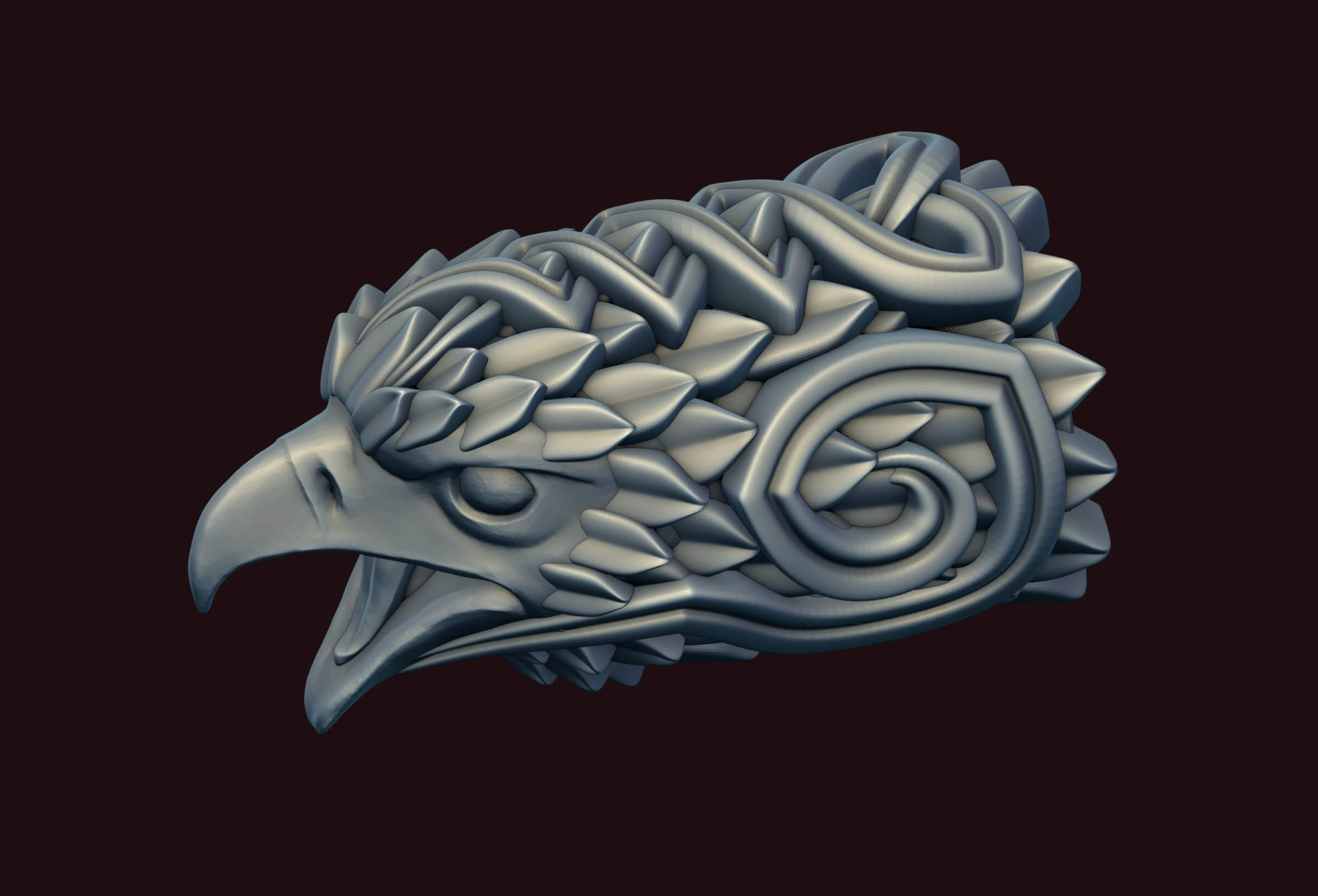 Falcon Head with Ornament Stylized - 3D Model by alexkovalev