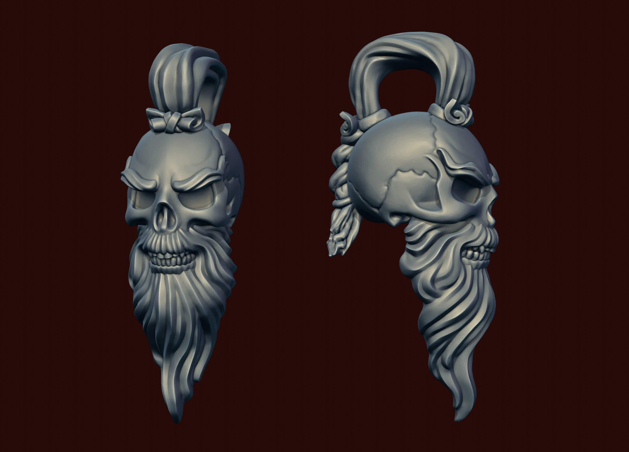 Skull Sensei Beard and Pigtail Pendant - 3D Model by alexkovalev