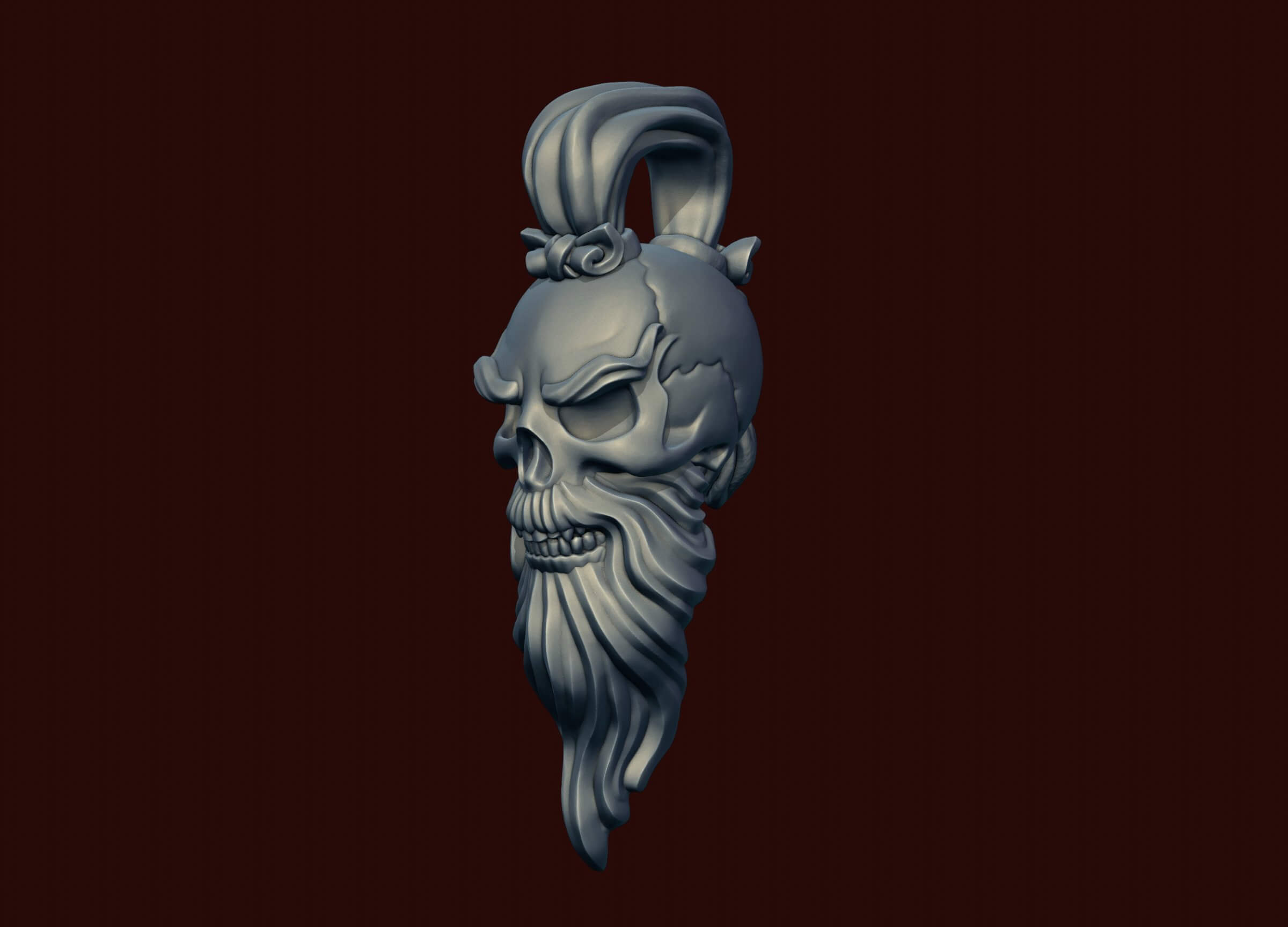 Skull Sensei Beard and Pigtail Pendant - 3D Model by alexkovalev