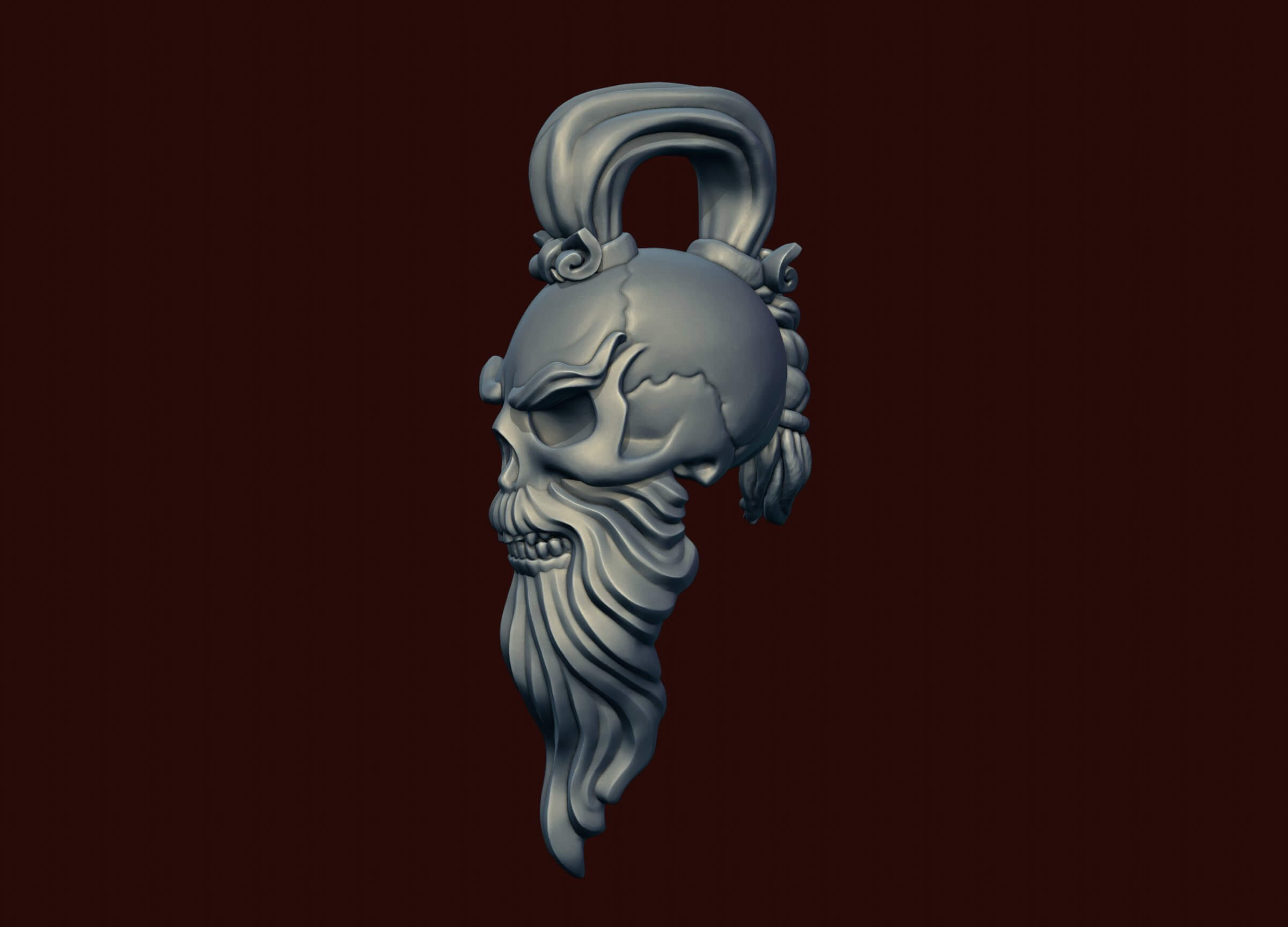 Skull Sensei Beard and Pigtail Pendant - 3D Model by alexkovalev