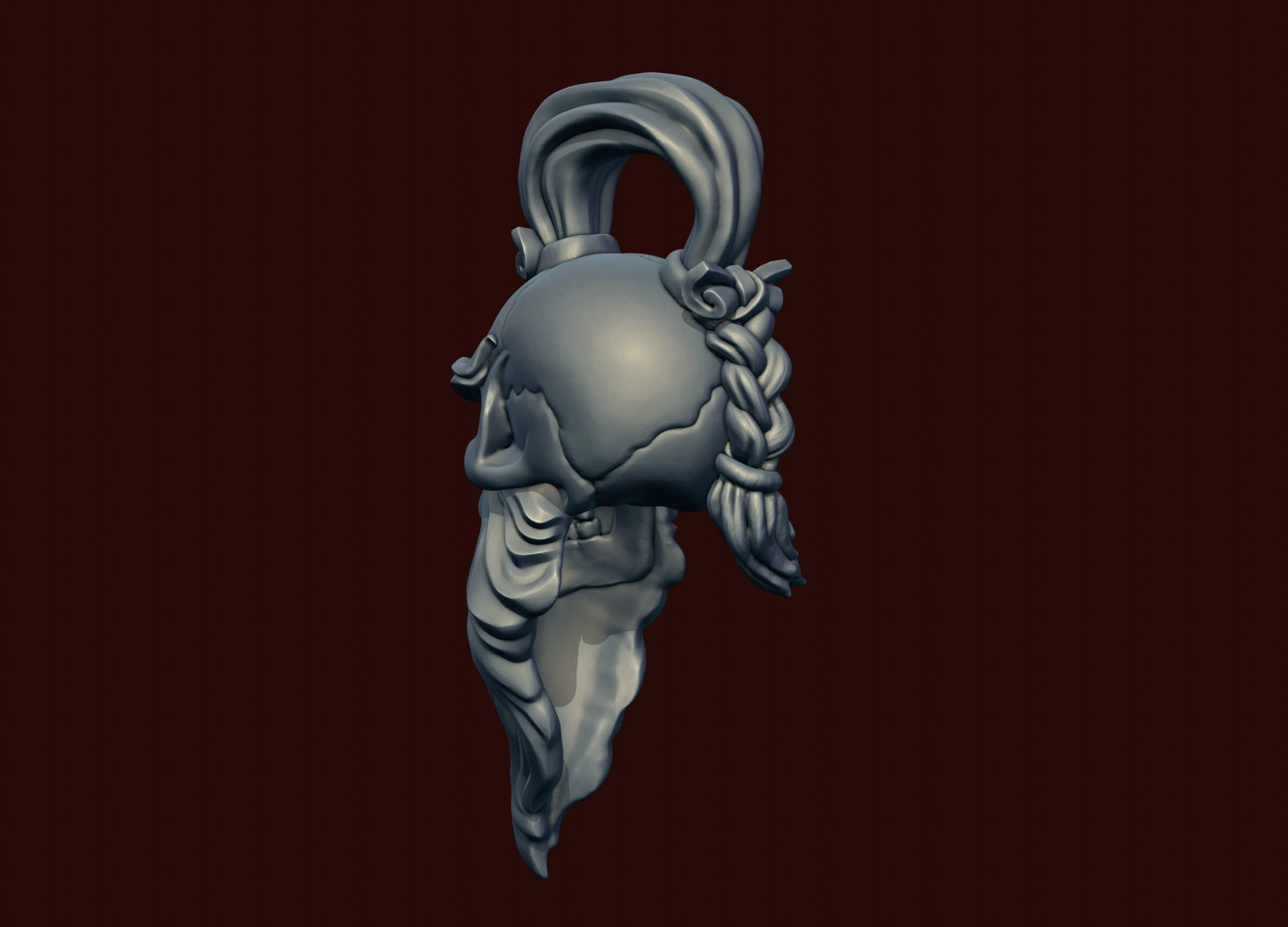Skull Sensei Beard and Pigtail Pendant - 3D Model by alexkovalev