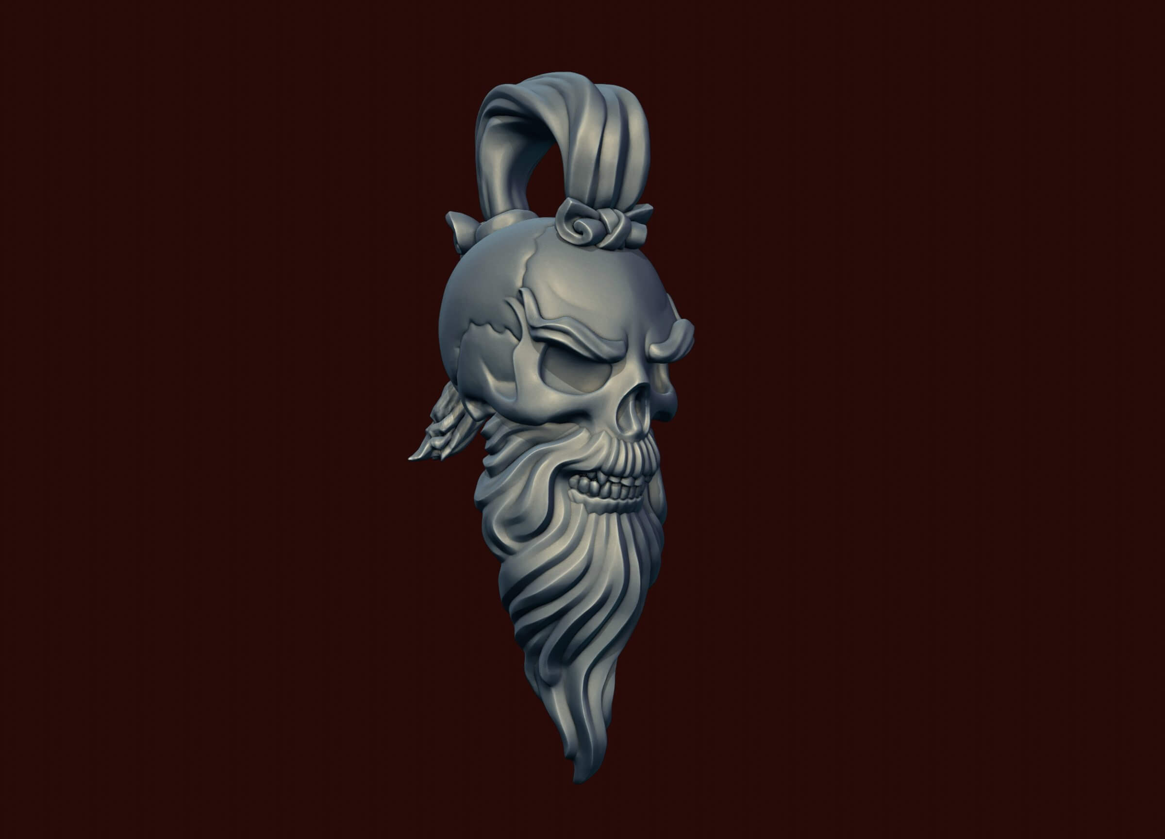 Skull Sensei Beard and Pigtail Pendant - 3D Model by alexkovalev