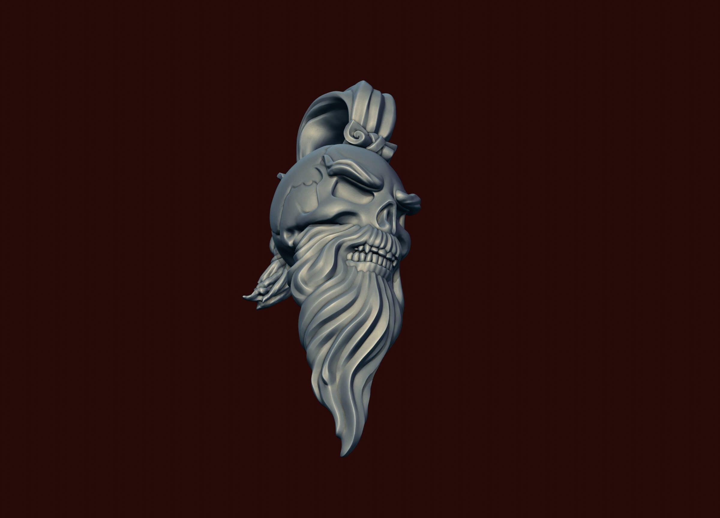 Skull Sensei Beard and Pigtail Pendant - 3D Model by alexkovalev