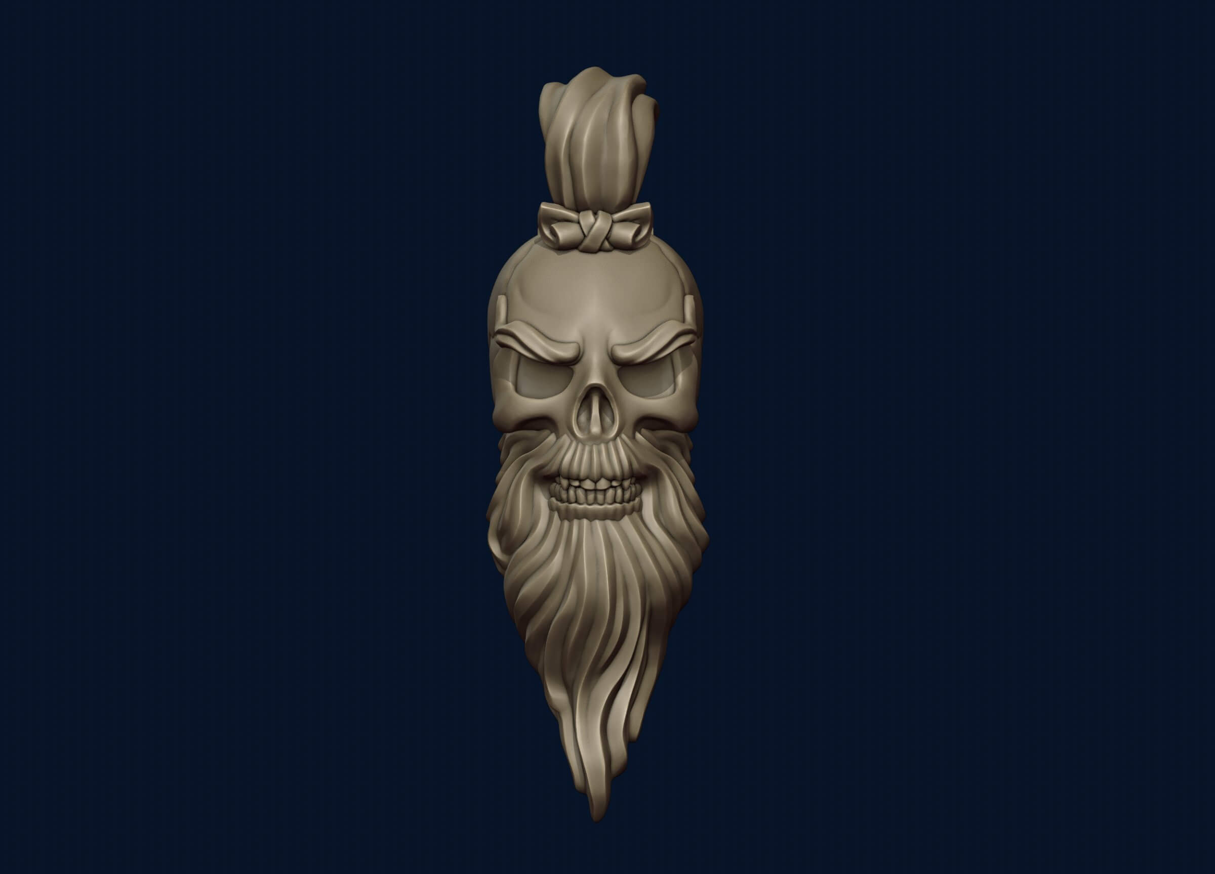 Skull Sensei Beard and Pigtail Pendant - 3D Model by alexkovalev