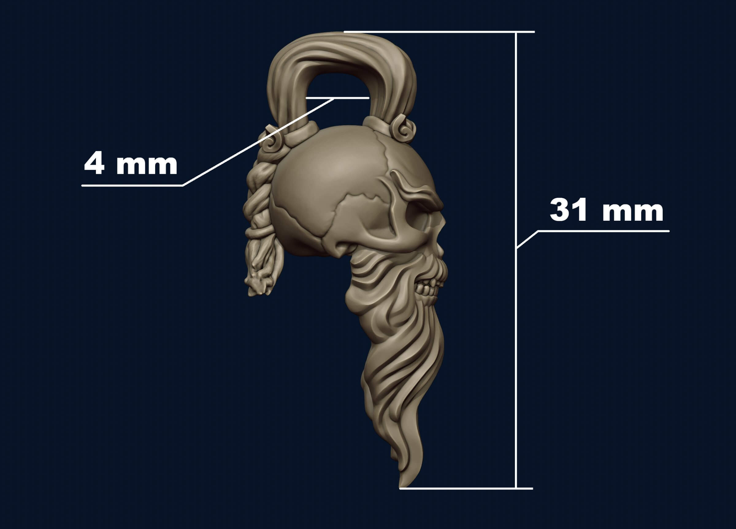 Skull Sensei Beard and Pigtail Pendant - 3D Model by alexkovalev