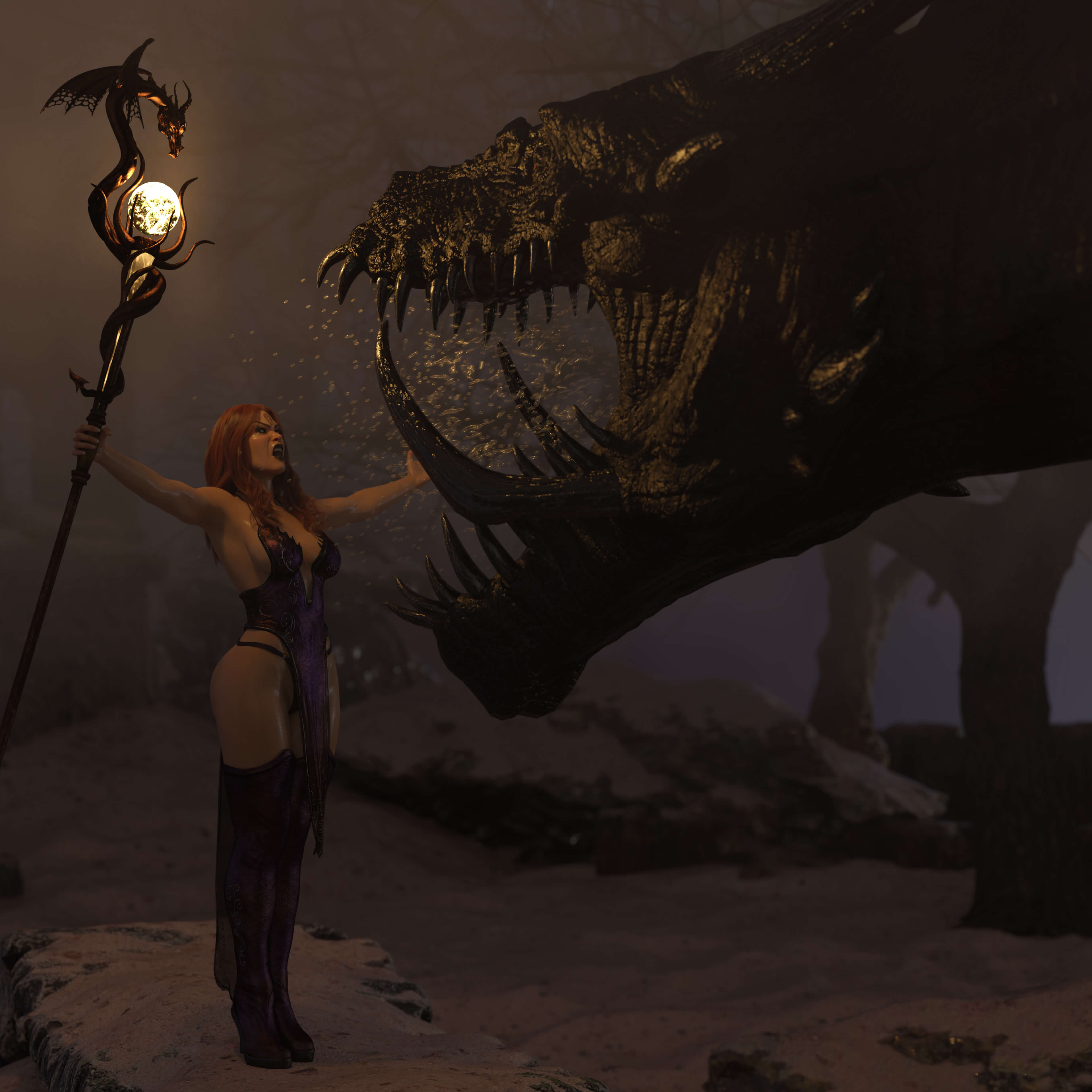 Dragon Summoner 4 3D Render, Digital Art by AlfRaMusic