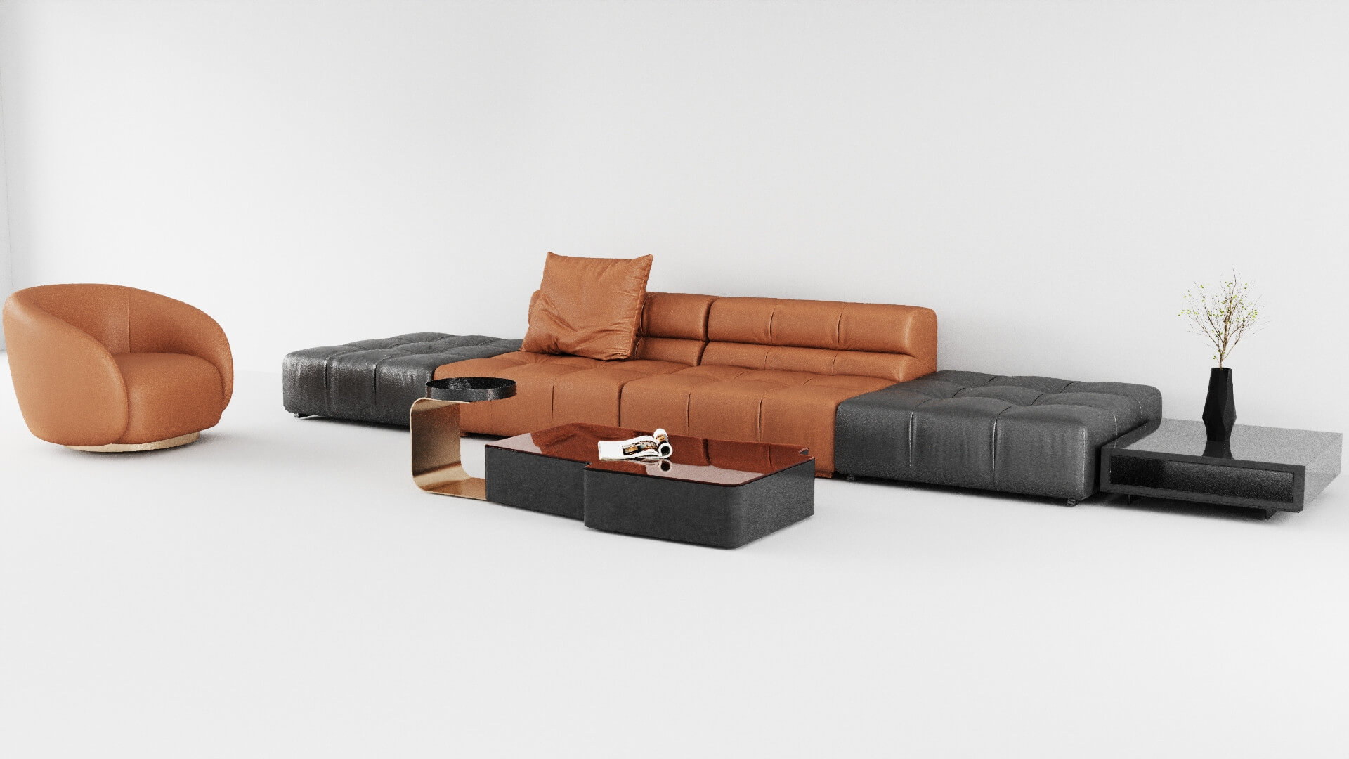 Sofa Set Leather - 3D Model by alirezamoarrefi