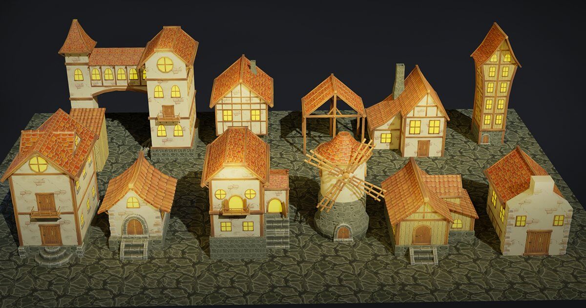 Stylized Medieval House Modular Pack - 3D Model by all4alive