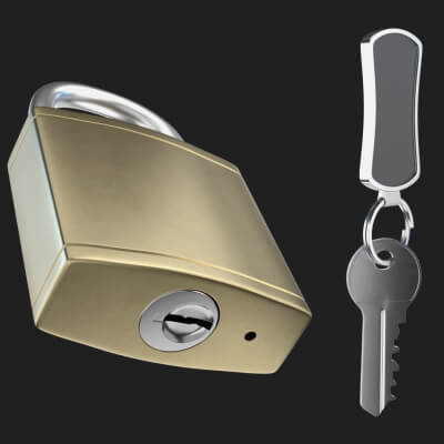 Brass Padlock with Key & Keychain - 3D Model by alpha3dmodels
