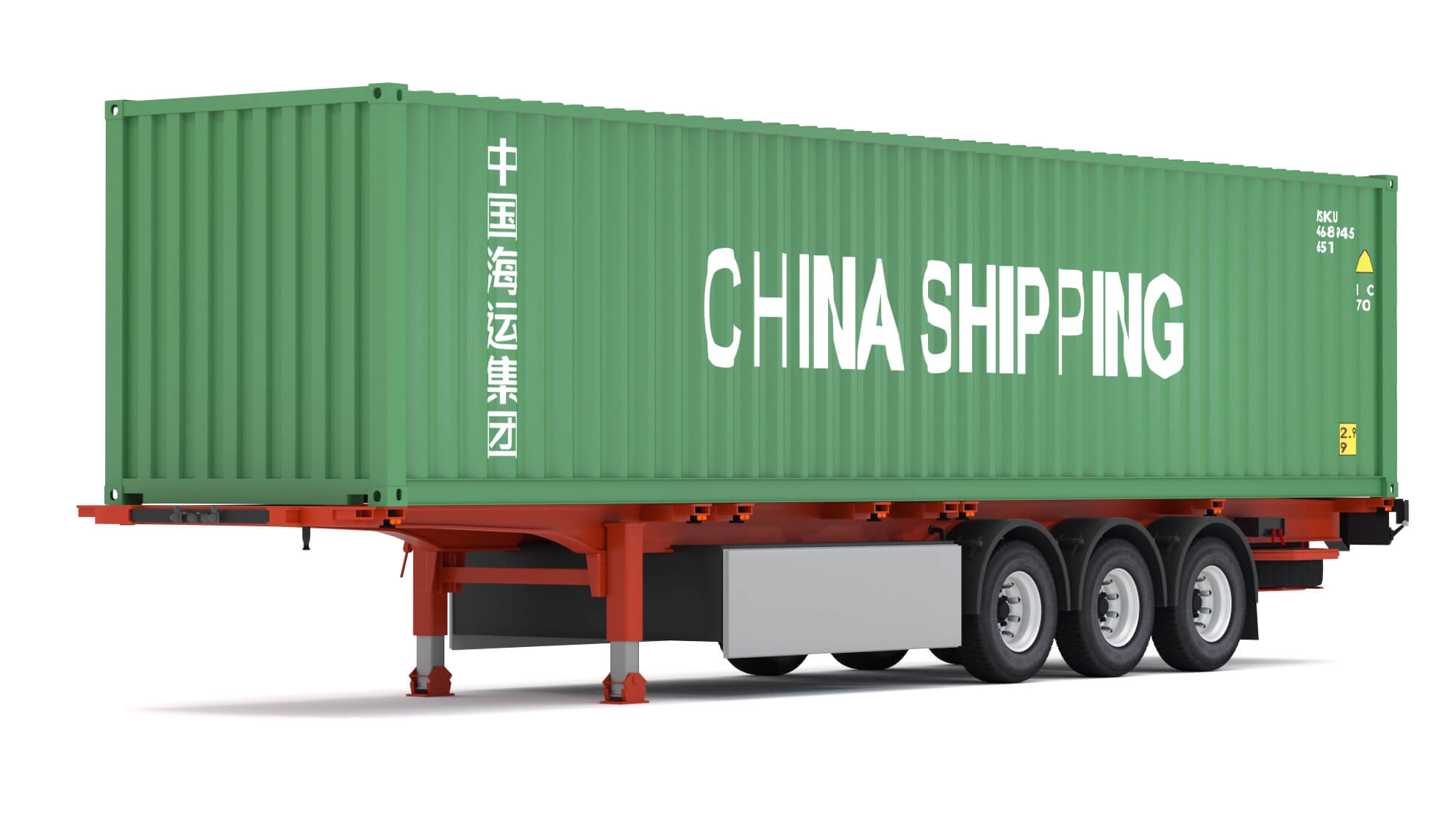 Chassis Semi Trailer With China Shipping Container - 3D Model by ALPHA3DST