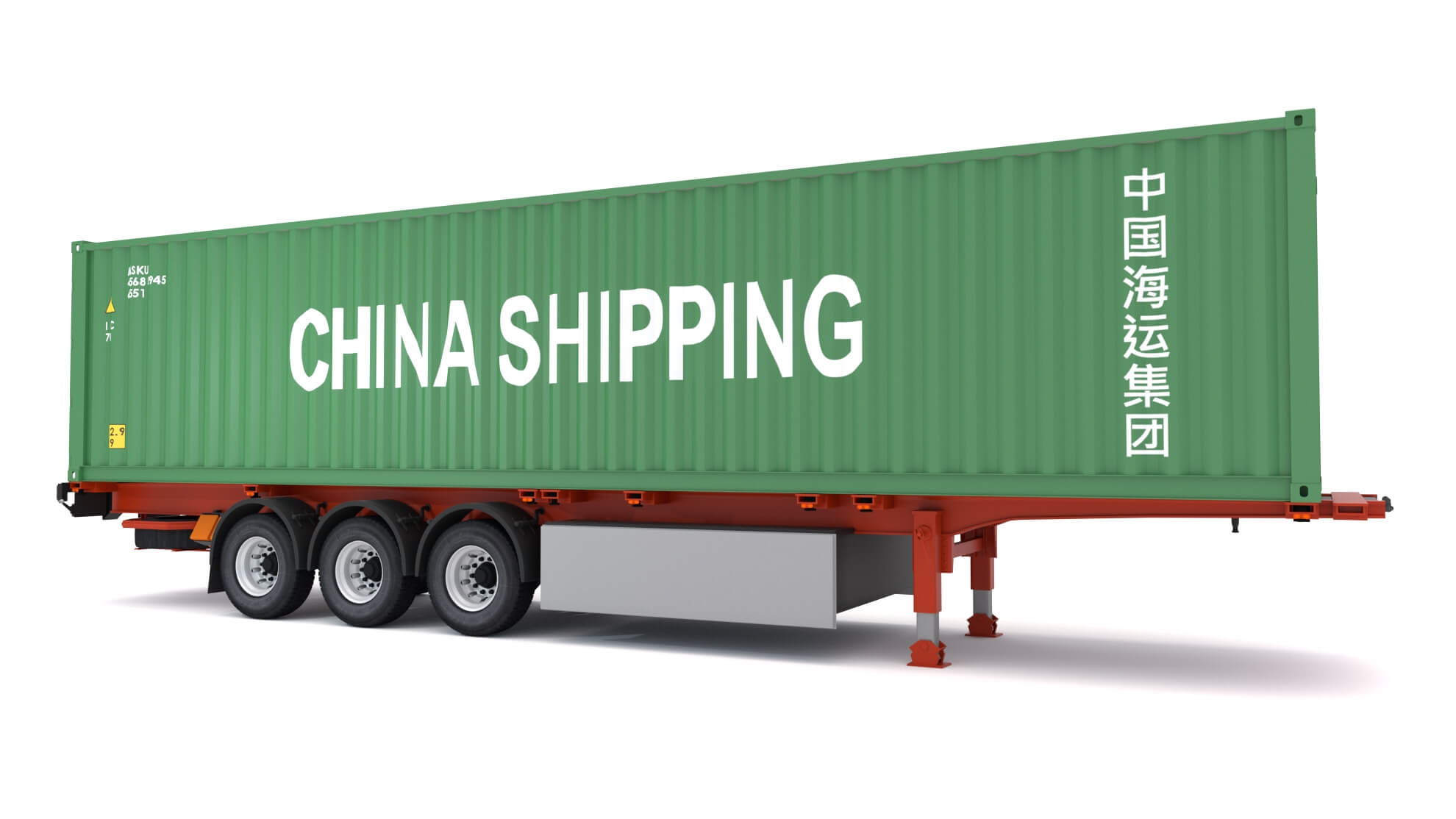 Chassis Semi Trailer With China Shipping Container - 3D Model by ALPHA3DST