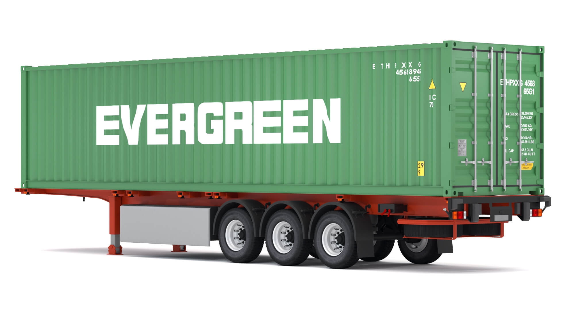 Chassis Semi Trailer With Evergreen Shipping Container - 3D Model by ...