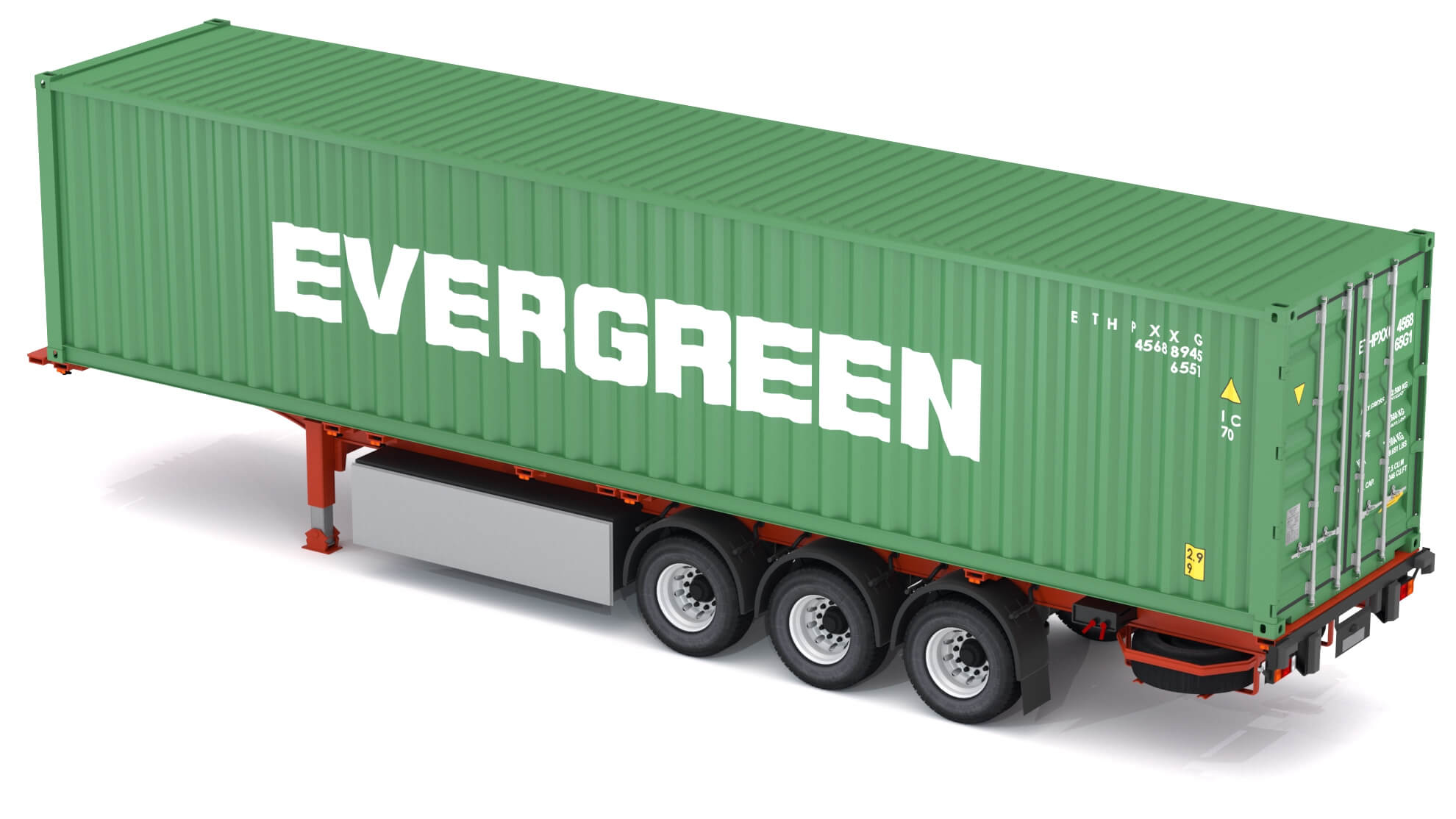 Chassis Semi Trailer With Evergreen Shipping Container - 3D Model by ...