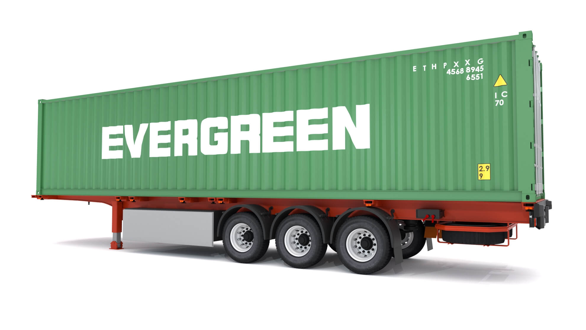Chassis Semi Trailer With Evergreen Shipping Container - 3D Model by ...