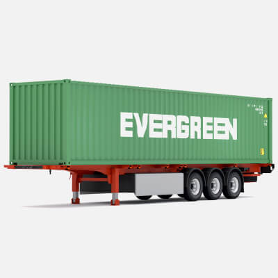 Chassis Semi Trailer With Evergreen Shipping Container - 3D Model by ...