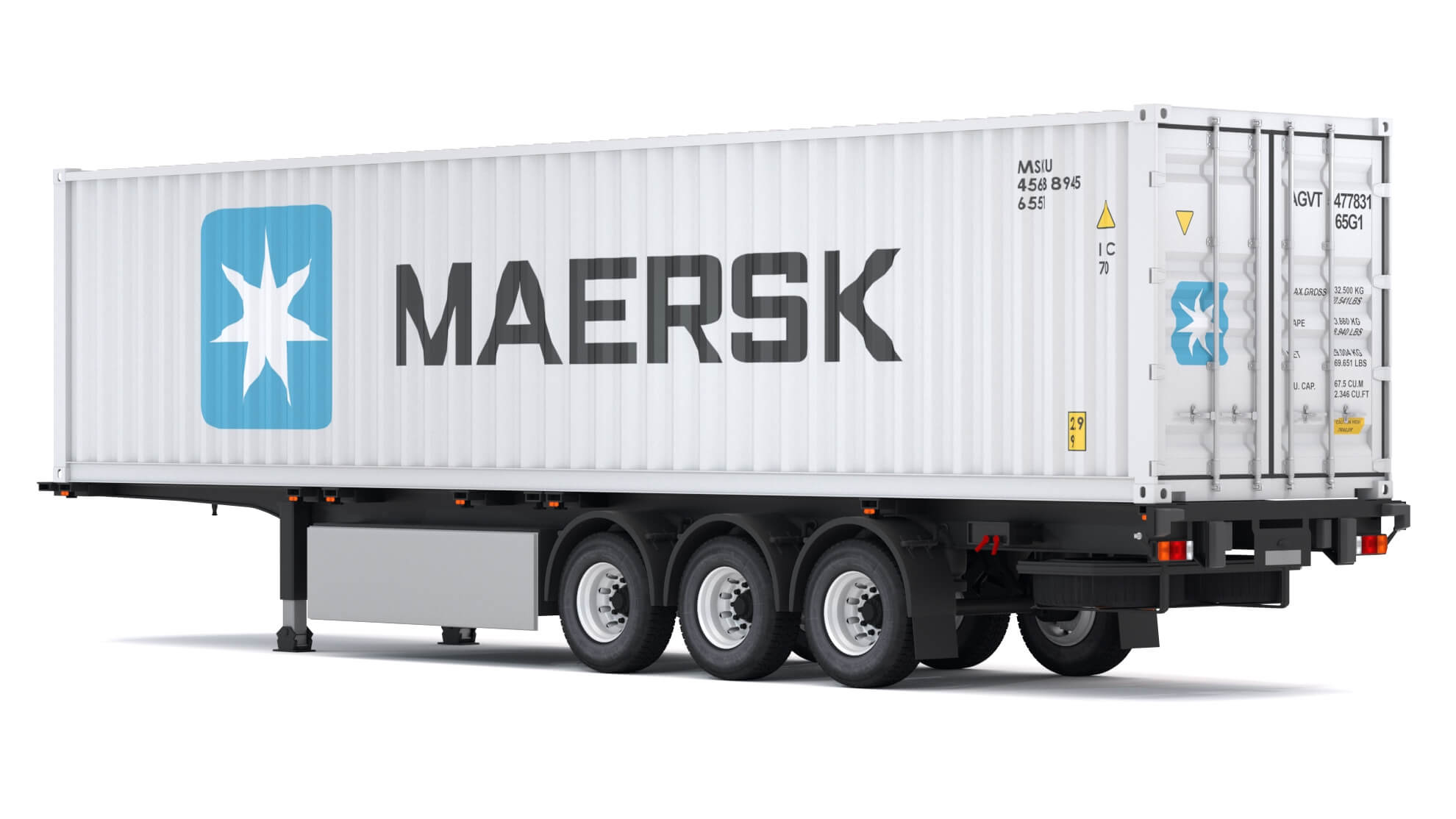 Chassis Semi Trailer With Maersk Shipping Container - 3D Model by ALPHA3DST