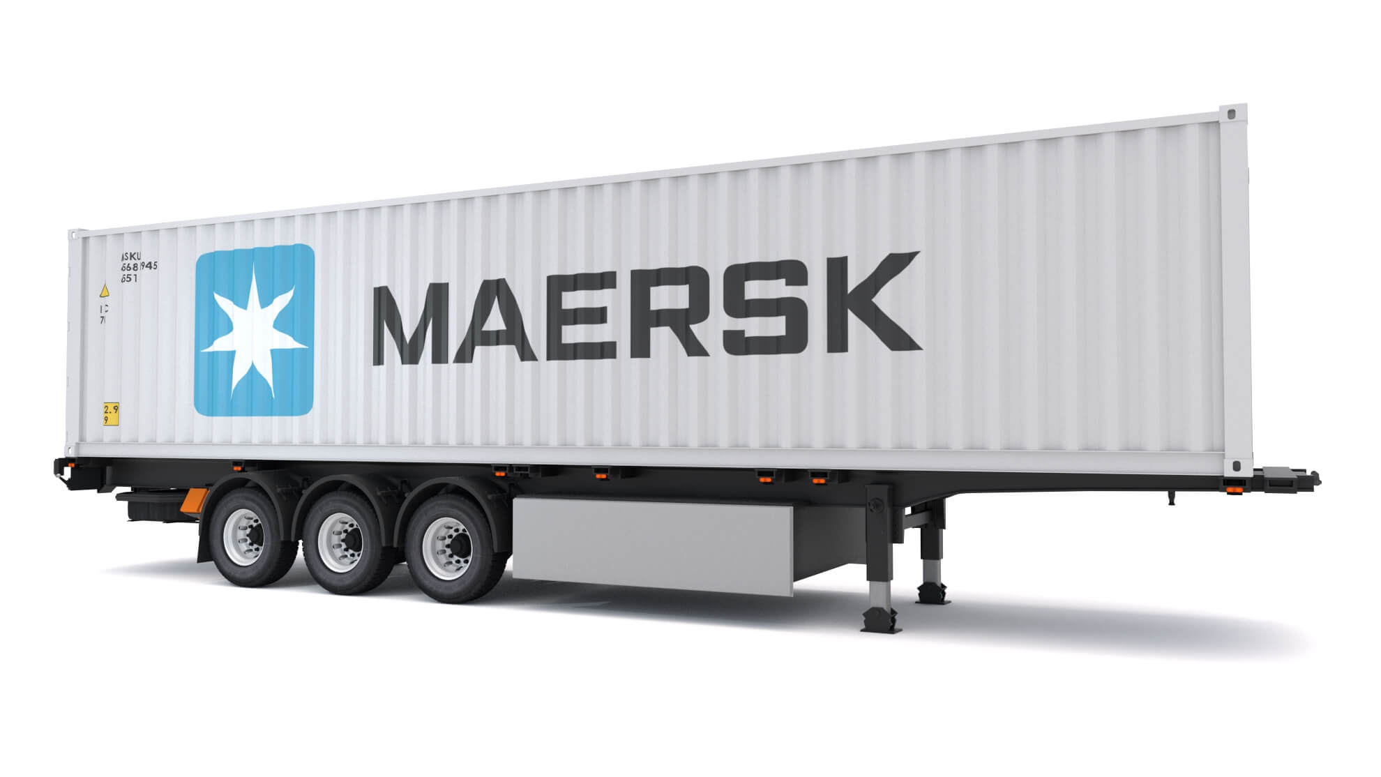 Chassis Semi Trailer With Maersk Shipping Container - 3D Model by ALPHA3DST